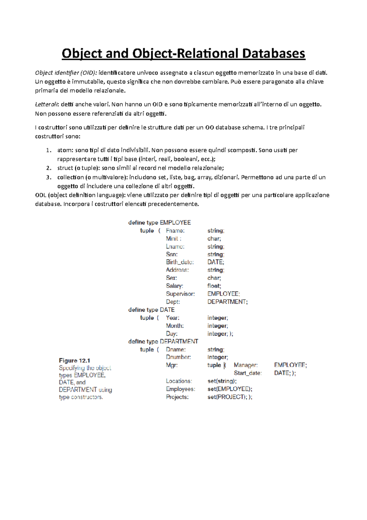 Modelli innovativi per la gestione dei dati riassunto - Object and ...
