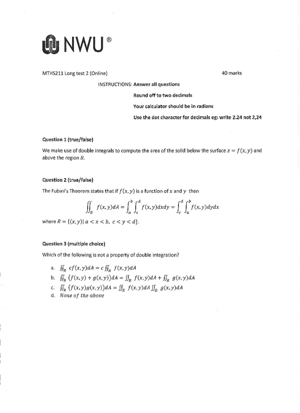 MTHS211 Long Test 2 Online - MTHS 221 - Studocu
