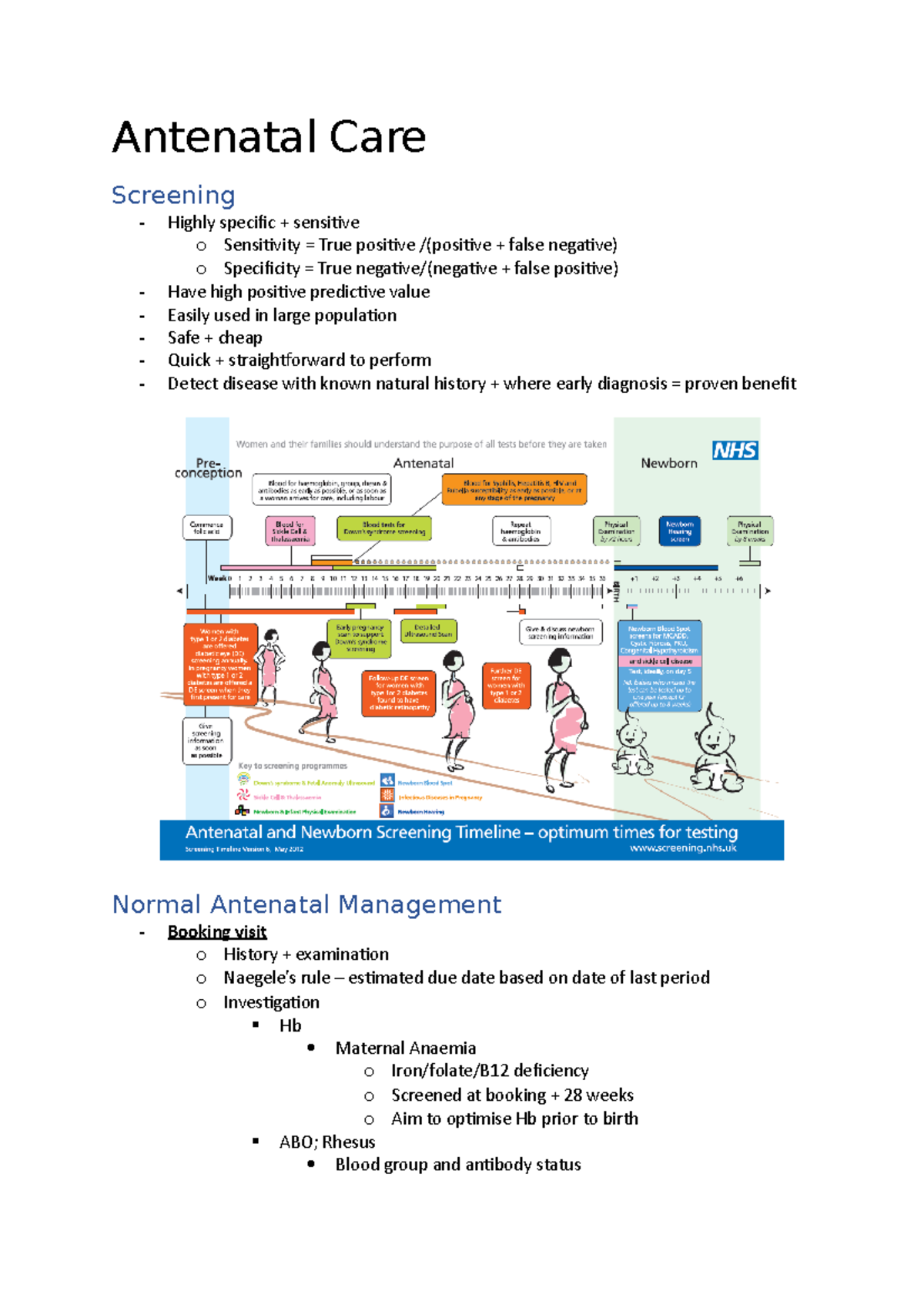 Antenatal Screening - Antenatal Care Screening Highly specific ...