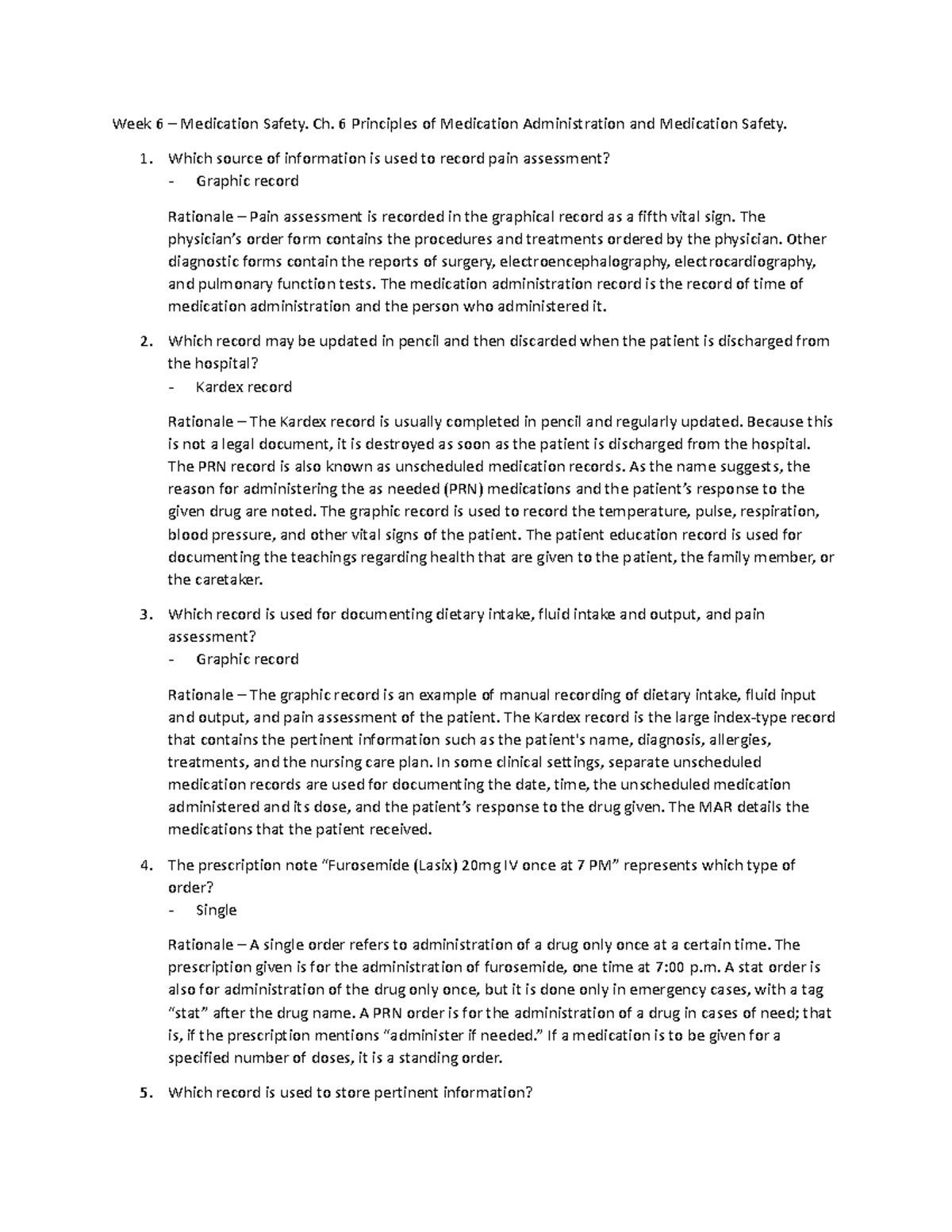Week 6 Medication Safety Chapter 6 Principles of medication ...