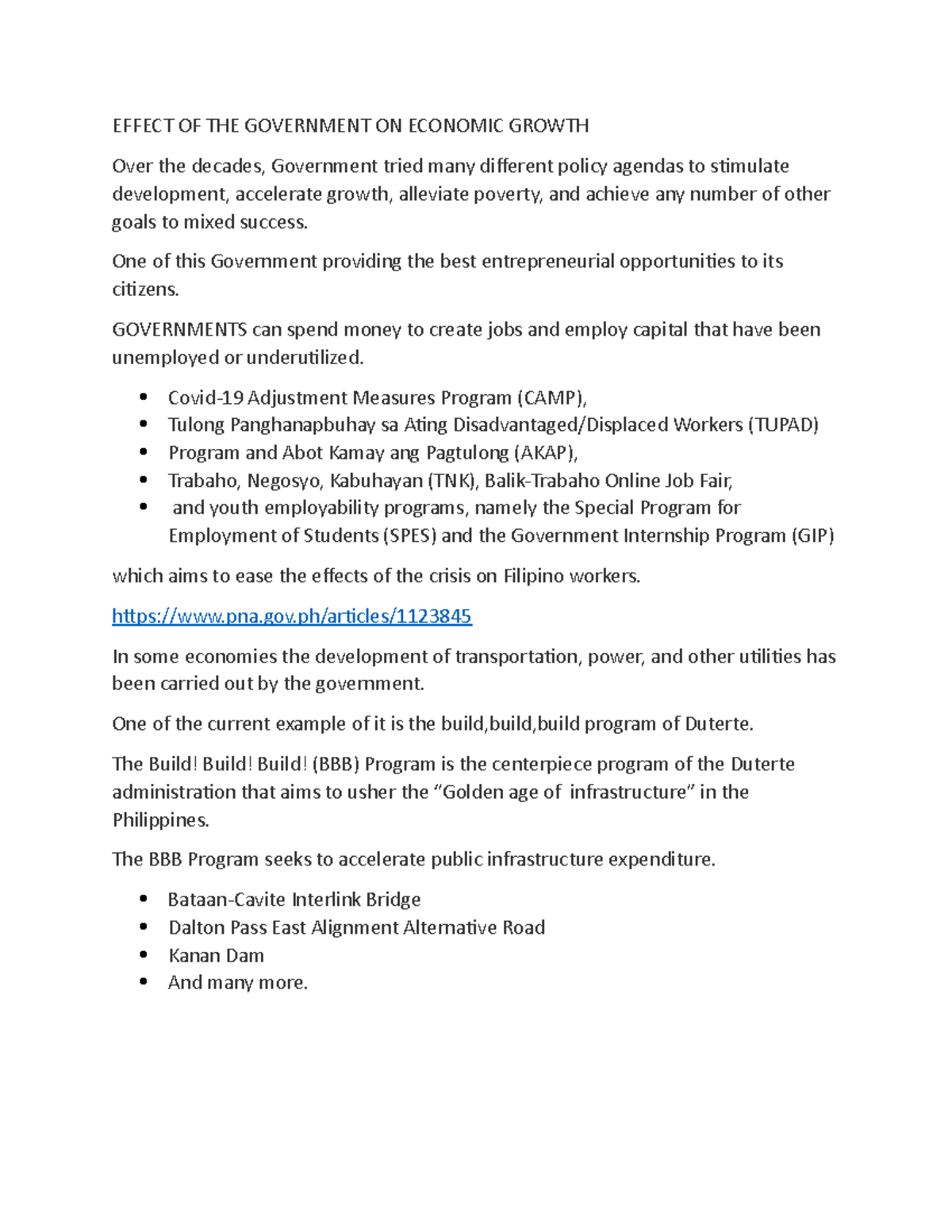 Effect OF THE Government ON Economic Growth - EFFECT OF THE GOVERNMENT ...