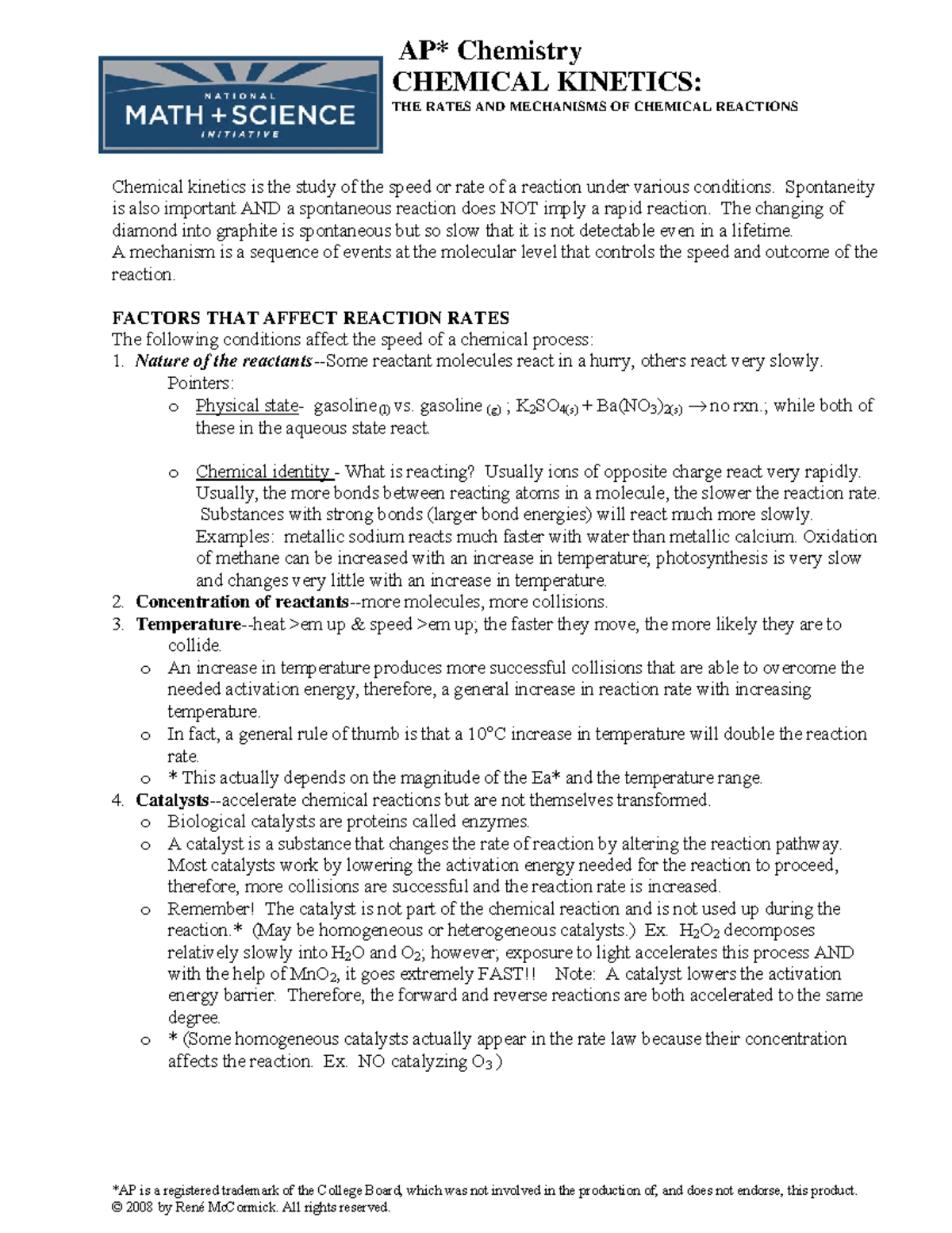 Kinetics with Answers - AP* Chemistry CHEMICAL KINETICS: THE RATES AND ...