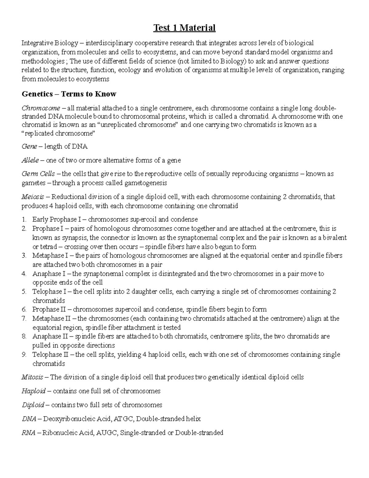 Test 1 Material - BIOL 302 Integrative Animals - Test 1 Material ...