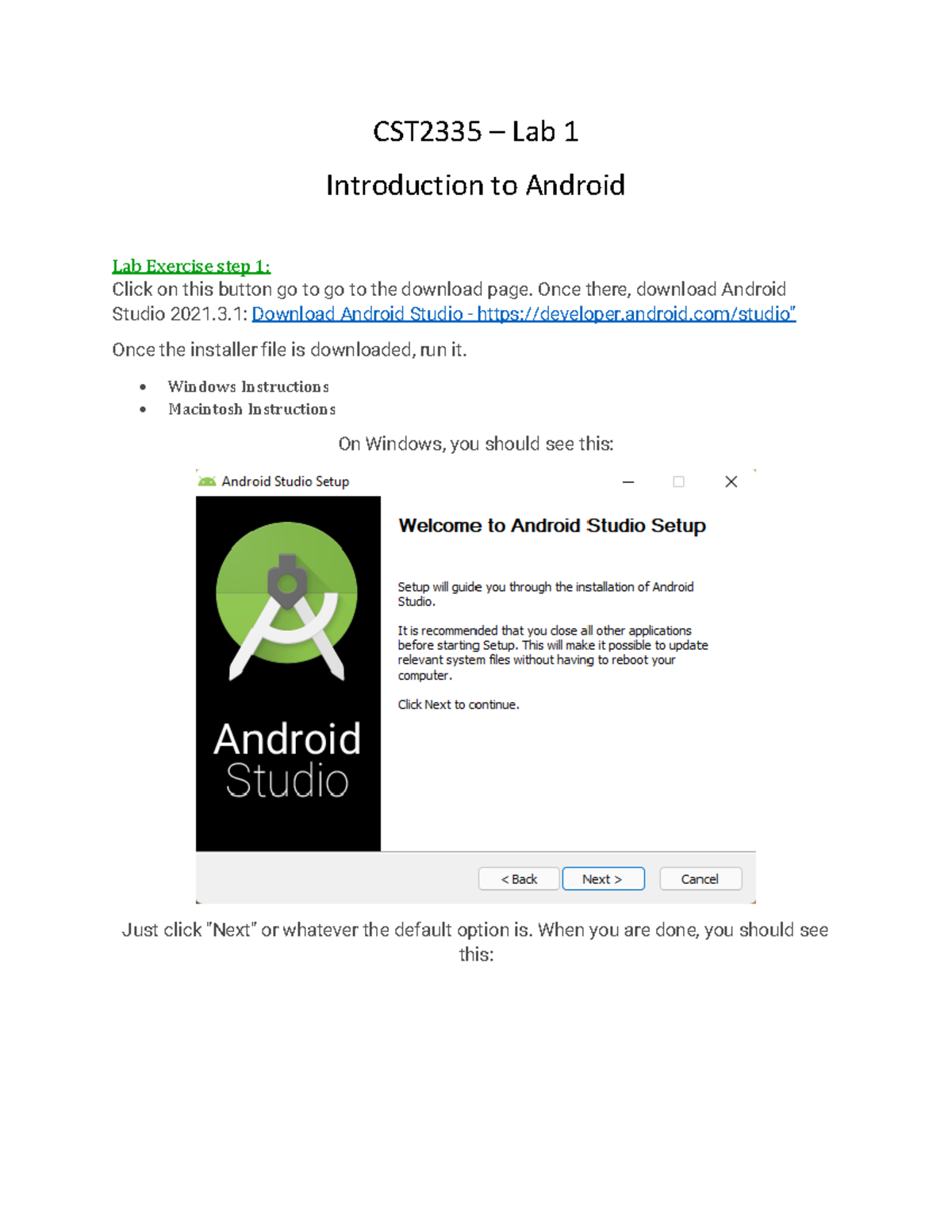 CST2335 Lab00 Introduction To Android - CST2335 – Lab 1 Introduction to Android Lab Exercise ...