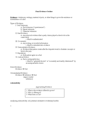 Evidence Outline - Class Notes - Evidence Preliminary Outline Week 1 ...