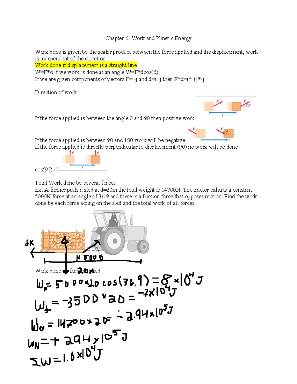 Chapter 6 Notes-Work done - Chapter 6- Work and Kinetic Energy Work ...