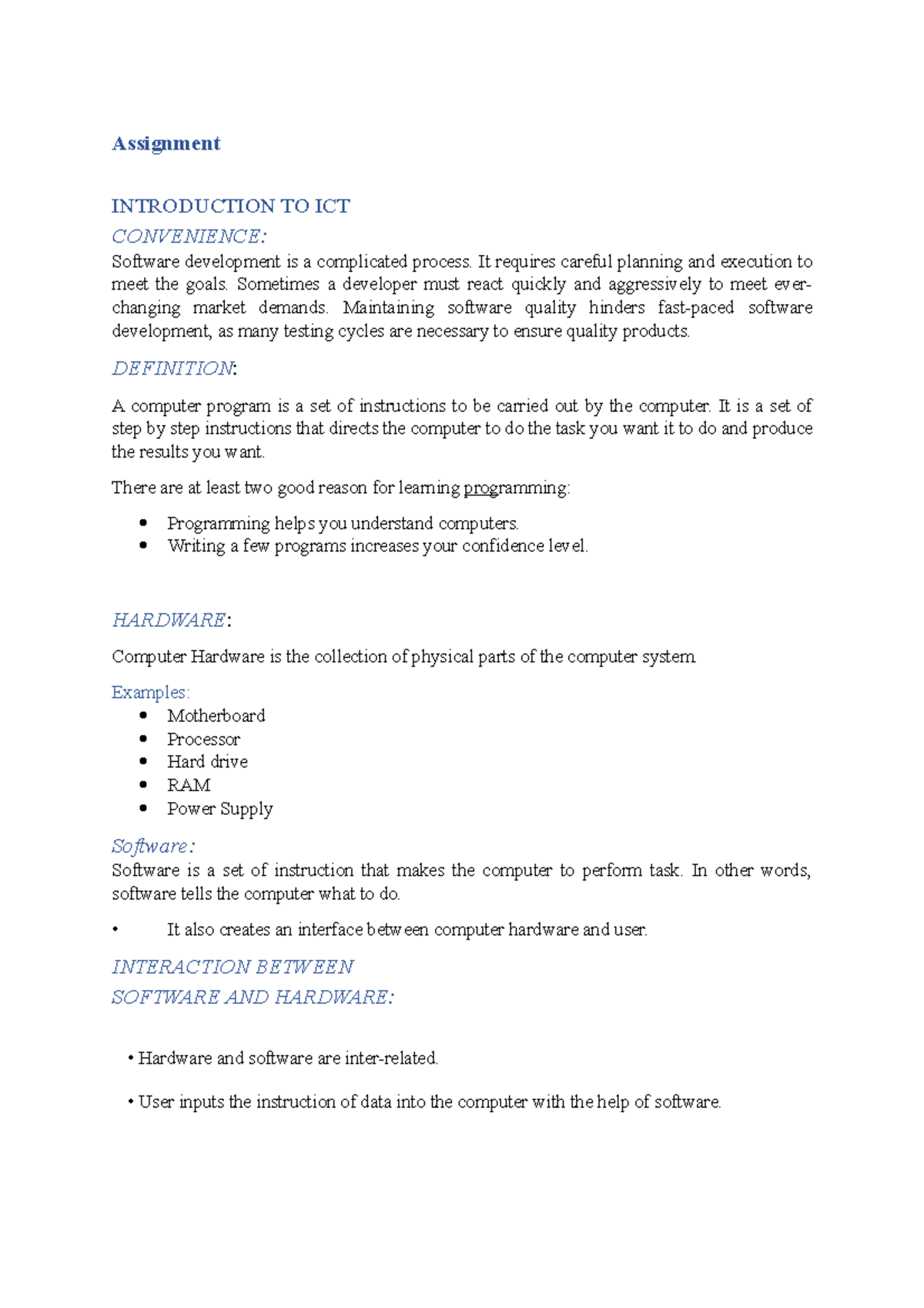 Intro to ICT( Aleem Mehmood)(Final Version ) - Assignment INTRODUCTION ...