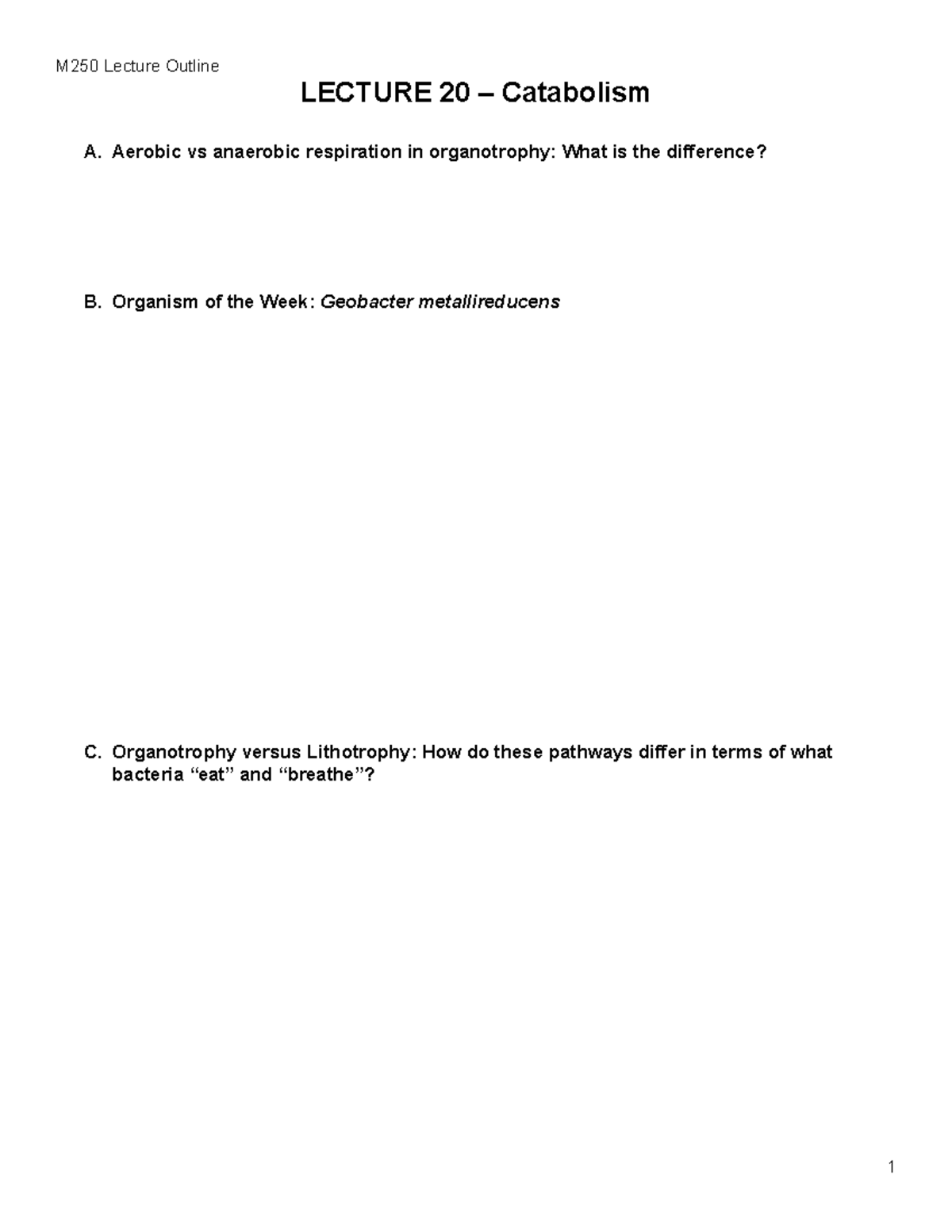 Lithotrophy microbiology lecture notes - M250 Lecture Outline LECTURE ...