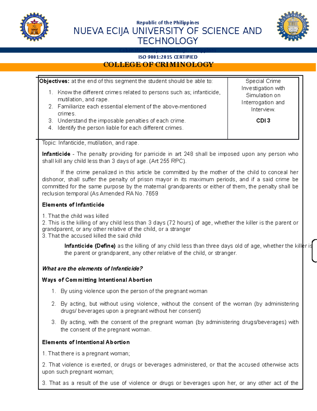 CDI 3 Week 12 - MODULE/ REVIEWERS - NUEVA ECIJA UNIVERSITY OF SCIENCE ...