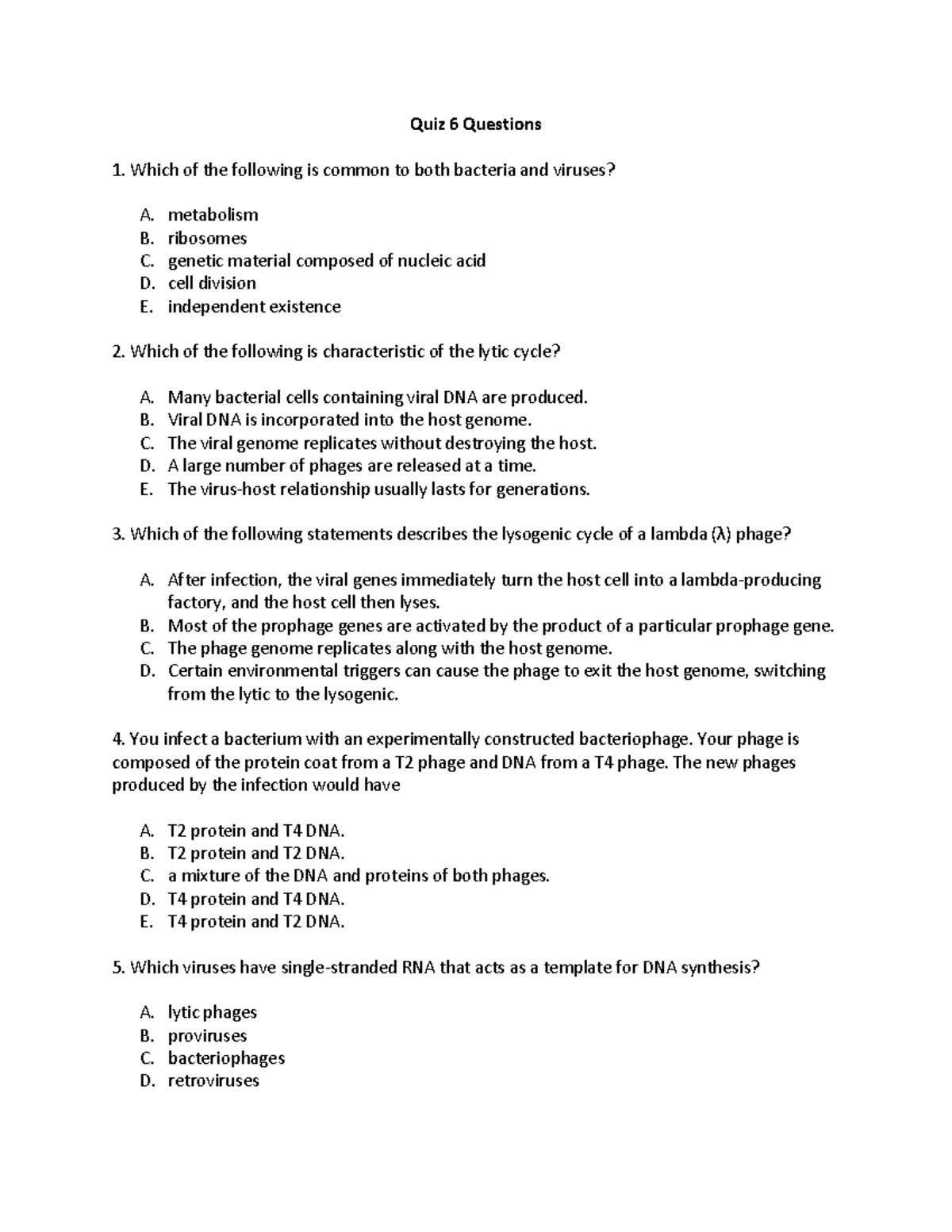 Quiz 6 Question Pdf Quizzes For Biology 1002 20232024 Quiz 6 Questions Which Of The