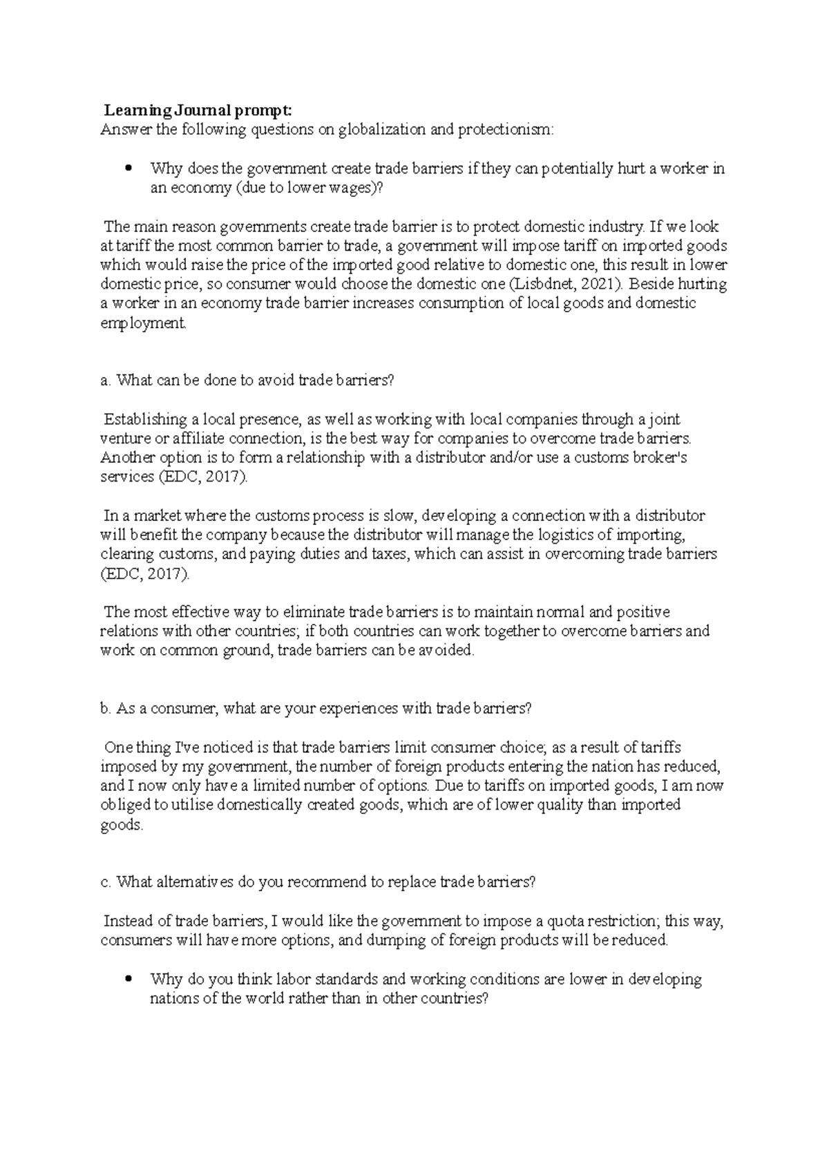 Bus 1103 learning journal unit 8 - Learning Journal prompt: Answer the ...