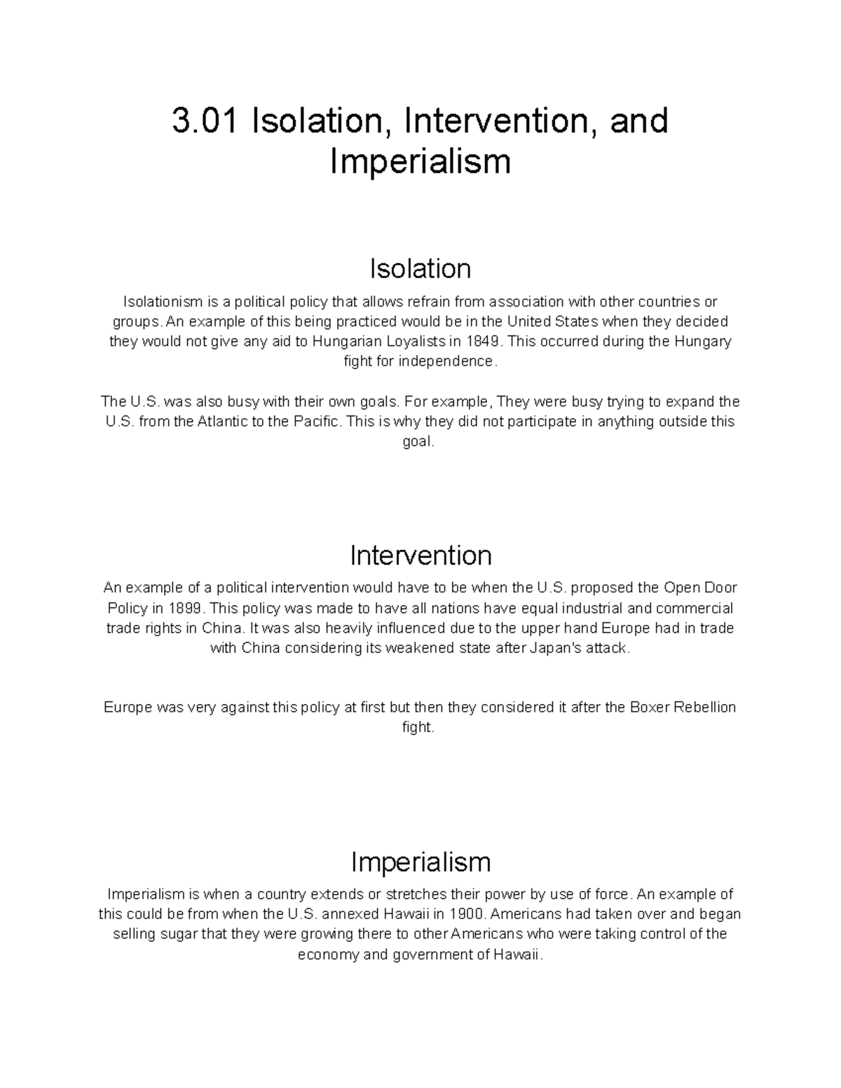 3.01 Isolation, Intervention, and Imperialism - An example of this ...