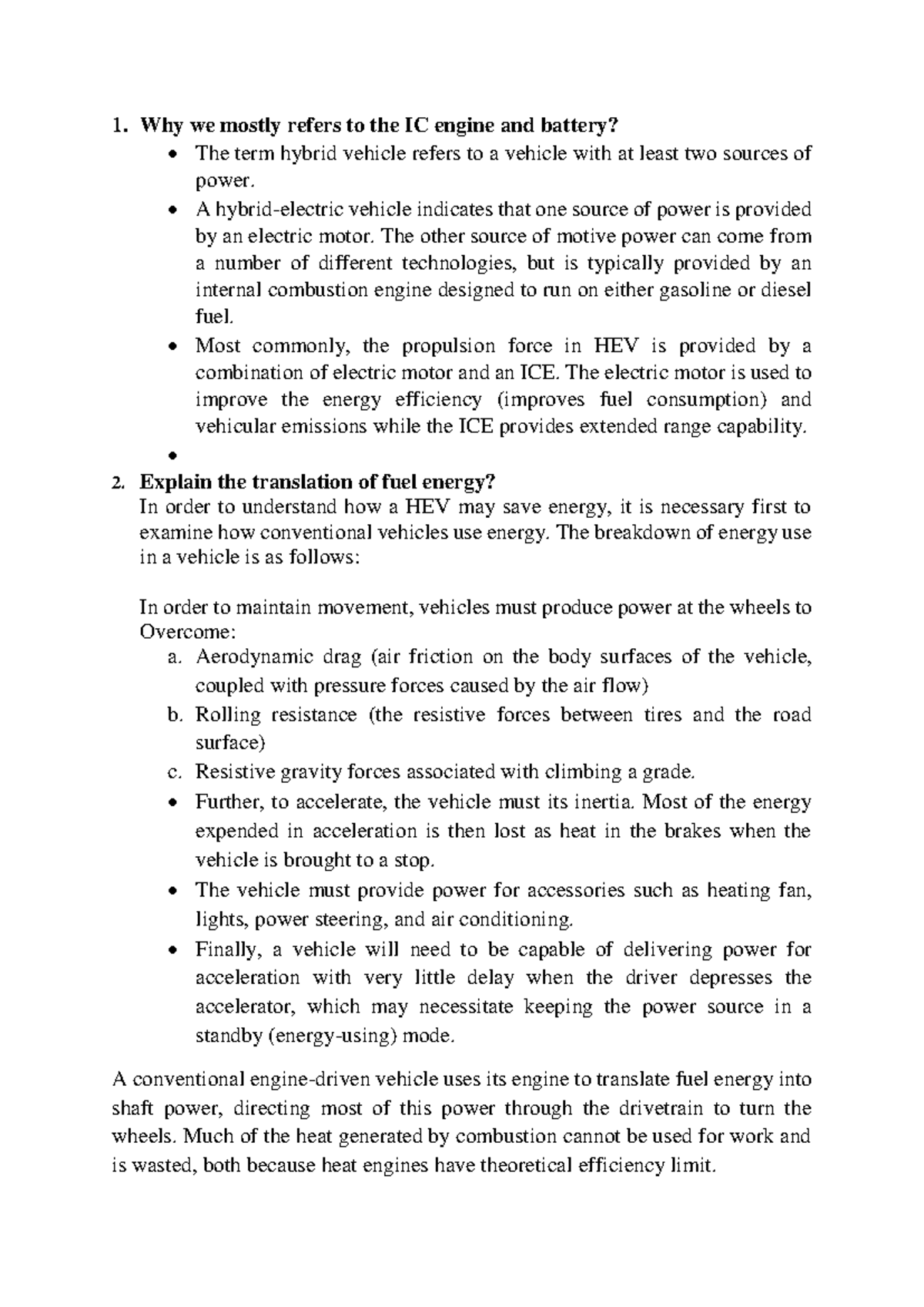 EV 5 Marks Q&A - ... - Why we mostly refers to the IC engine and ...