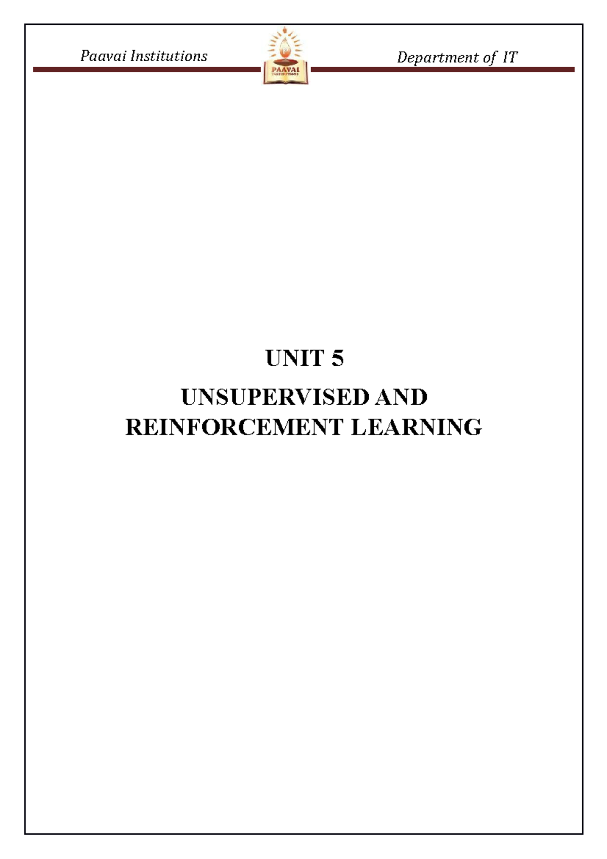 Ml Unit 5 Ml Notes Unit 5 Unsupervised And Reinforcement Learning Contents 5 Measures Of