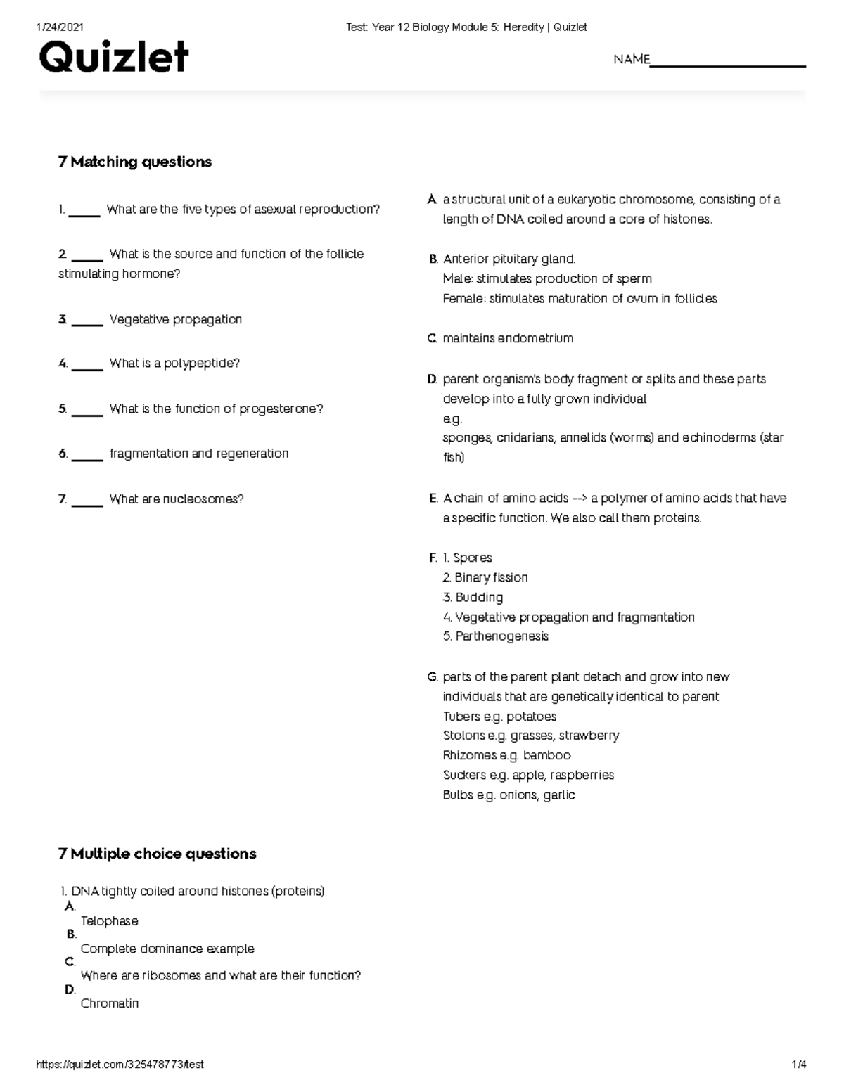 Test Year 12 Biology Module 5 Heredity - What are the five types of ...