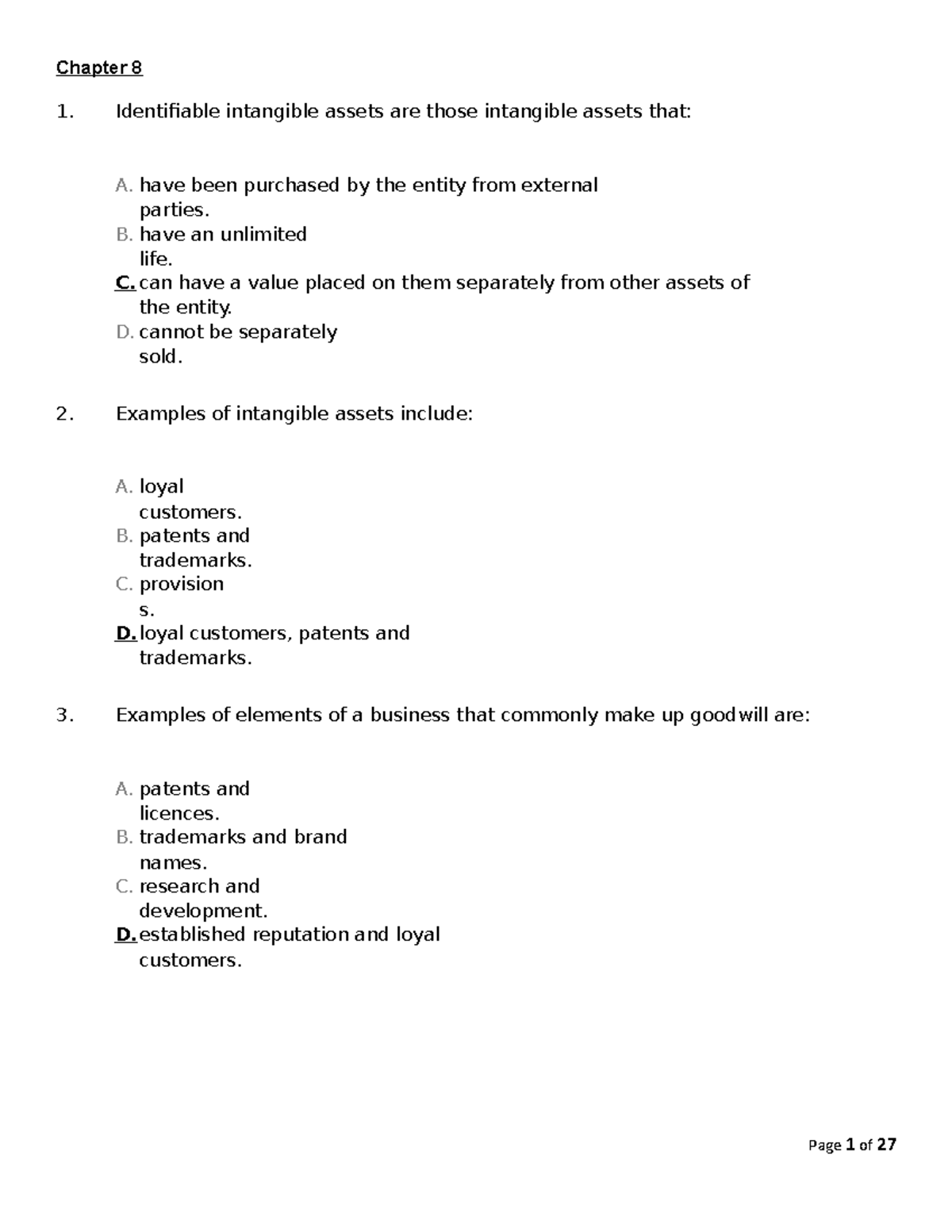 Chapter 8 (with answer) - Identifiable intangible assets are those ...
