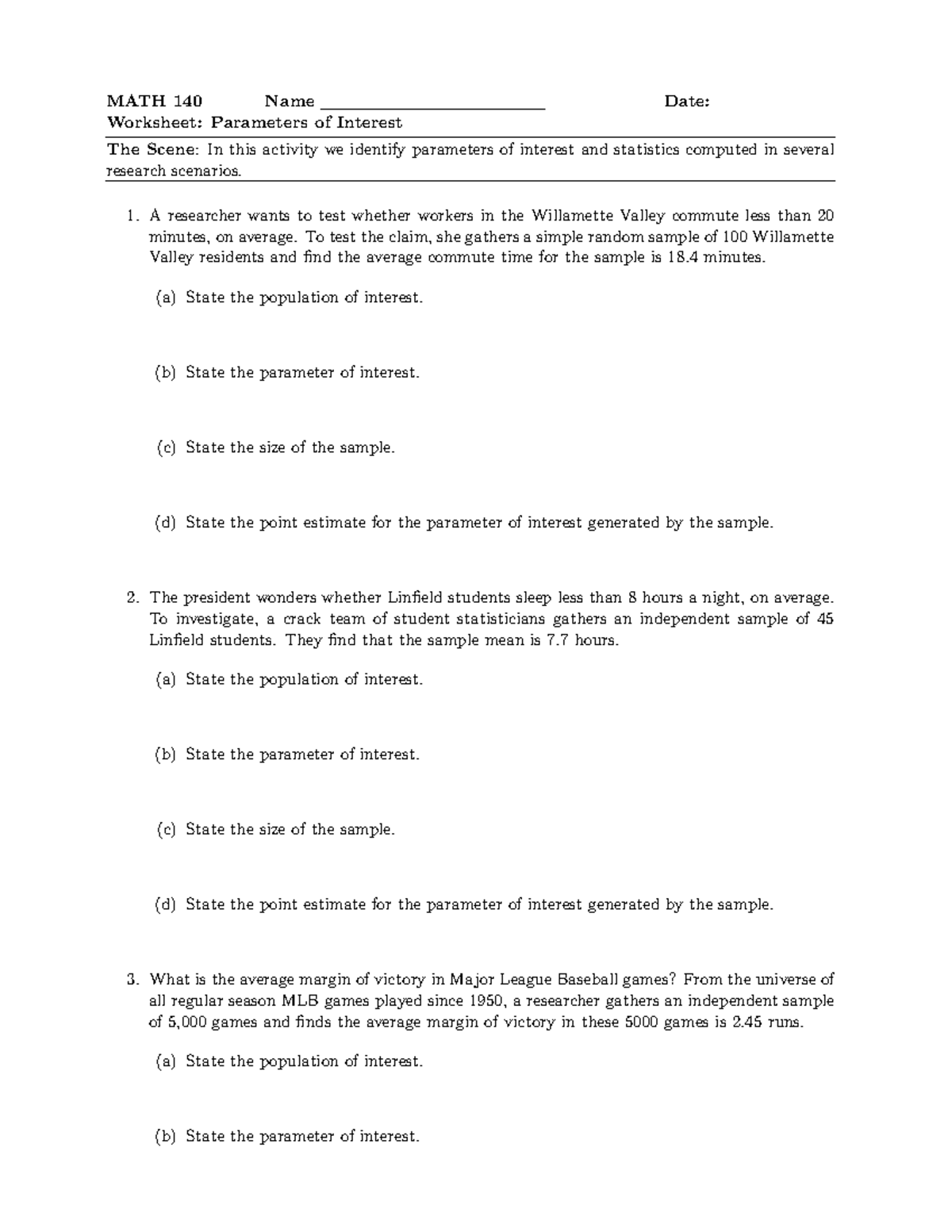 Parameters - : In this activity we identify parameters of interest and ...
