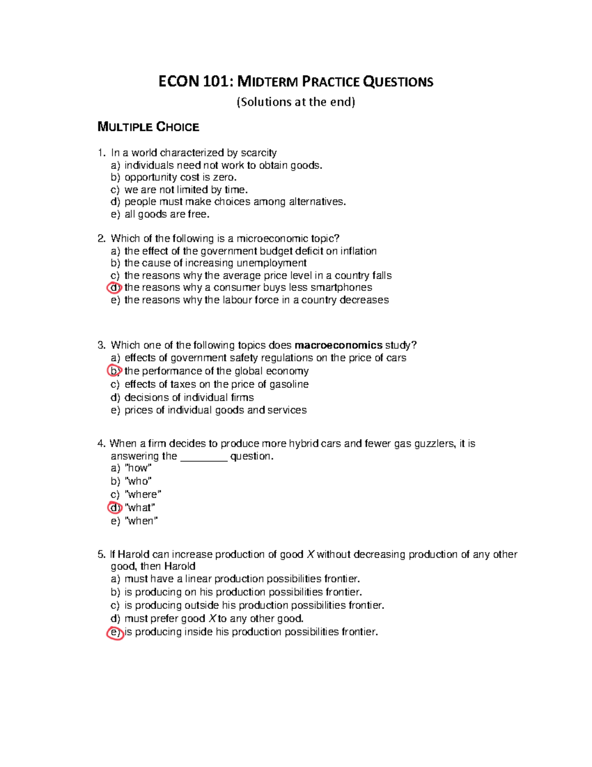 Midterm 1 Practice Questions - ECON 101: MIDTERM PRACTICE QUESTIONS ...