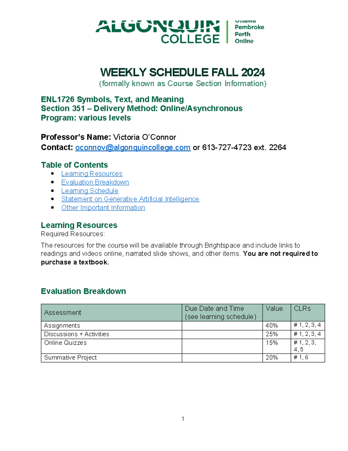 Weekly Schedule - N/A - WEEKLY SCHEDULE FALL 2024 (formally known as ...