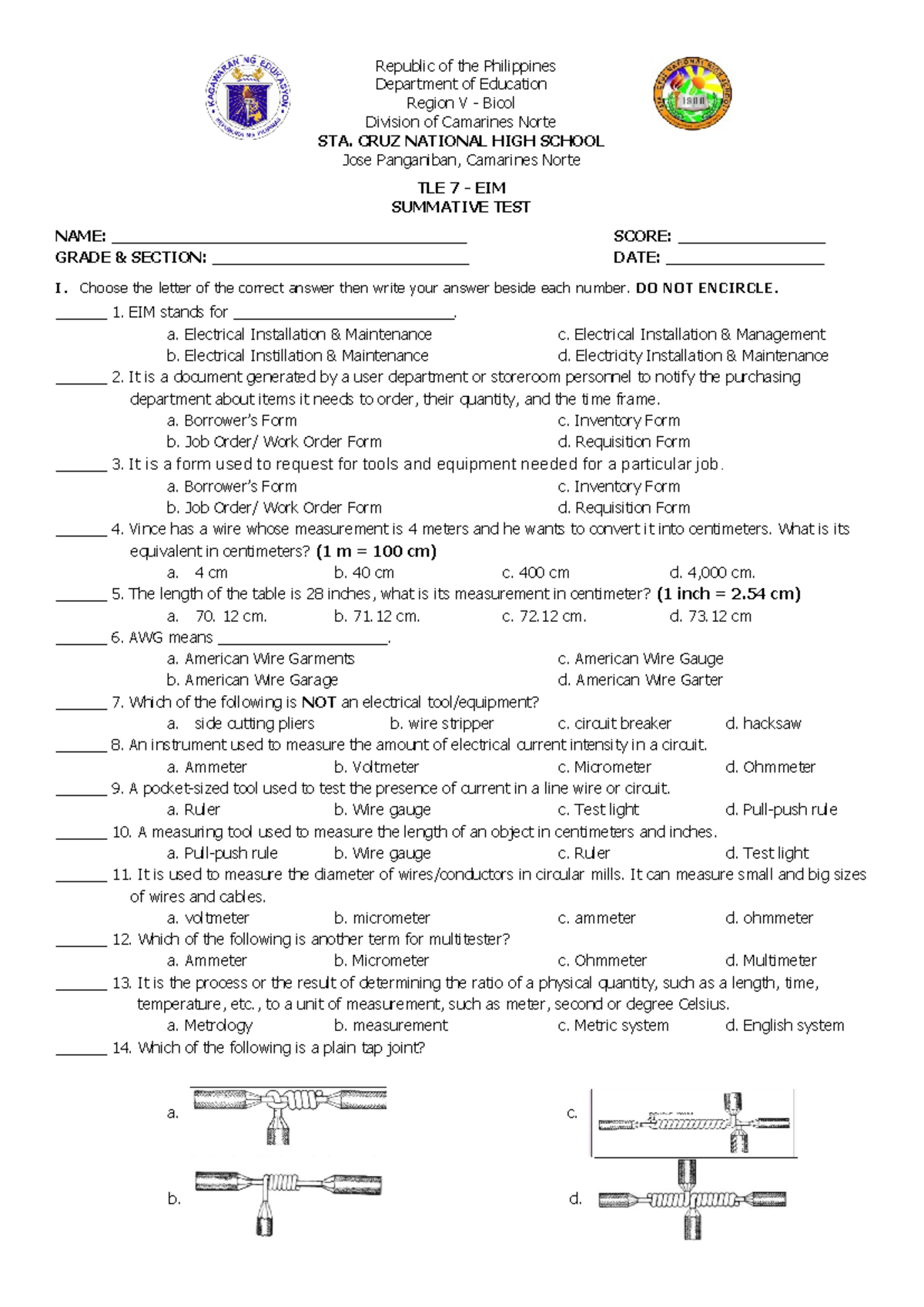 Tle-7-eim-summative-test - Republic of the Philippines Department of ...