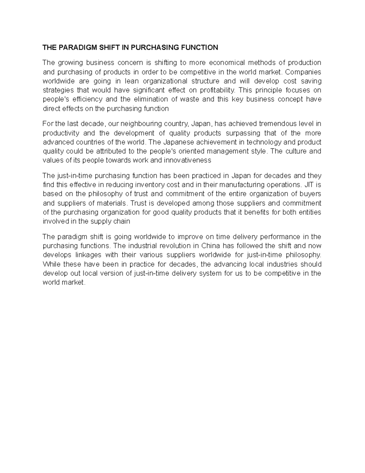 Lesson 63 THE Paradigm Shift IN Purchasing Function - THE PARADIGM ...