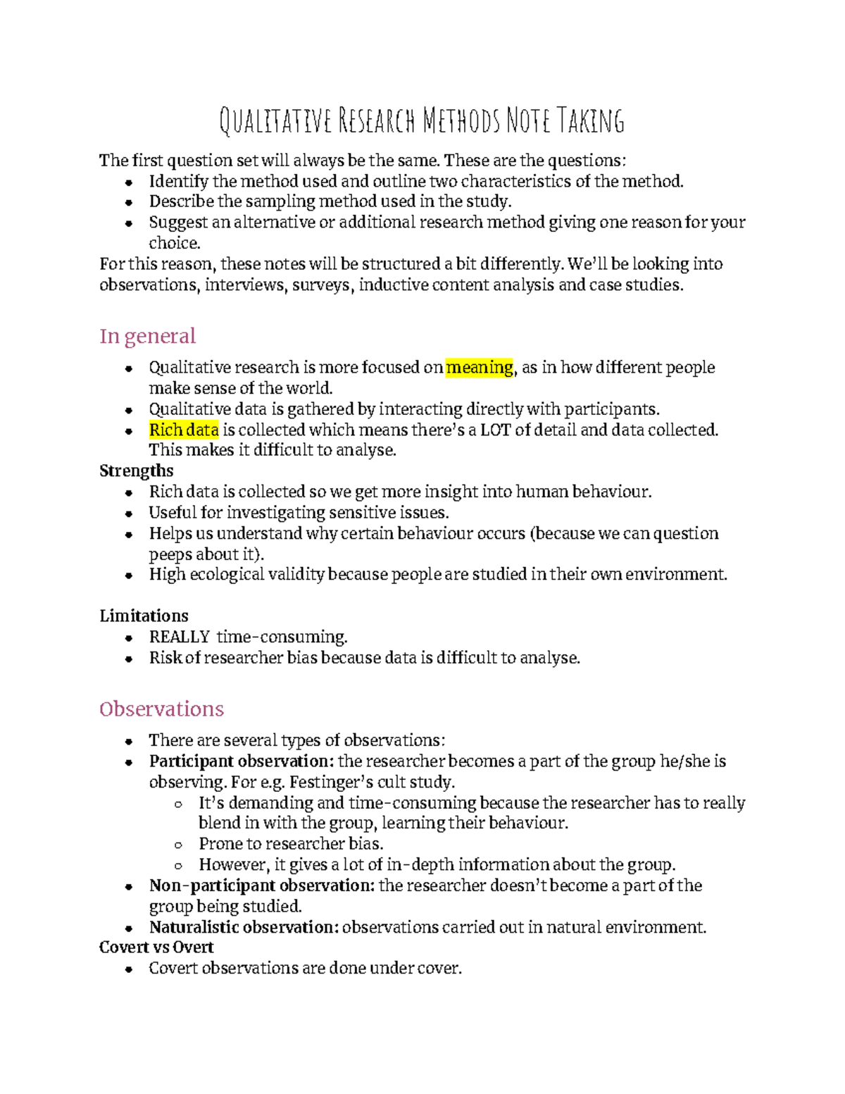 Research methodology - Qualitative Research Methods Note Taking The ...