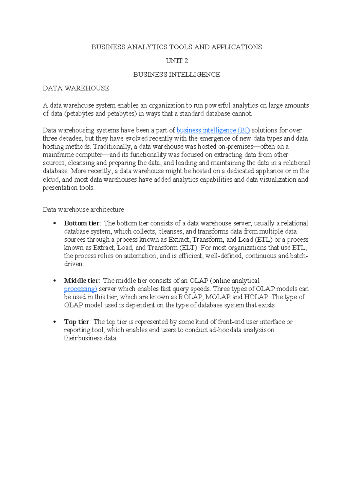 Business Analytics Tools AND Applications UNIT-2 - BUSINESS ANALYTICS TOOLS AND APPLICATIONS ...