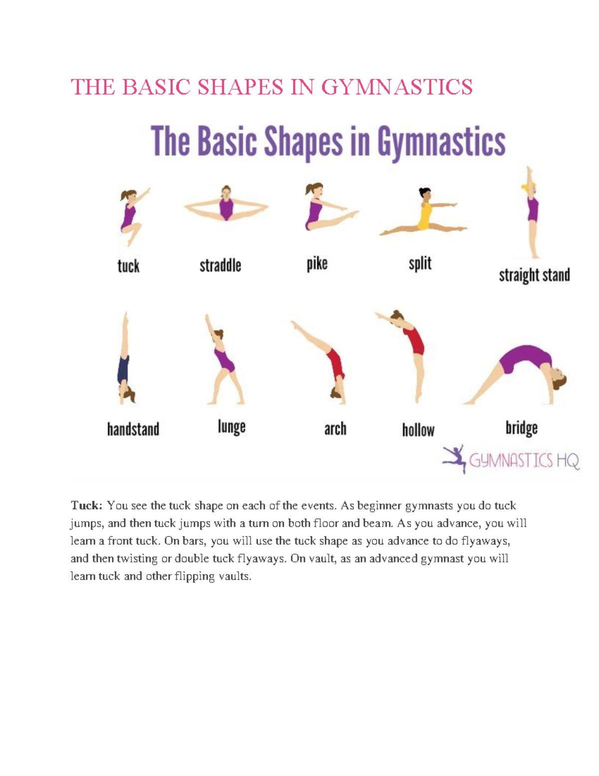 Basic Shapes IN Gymnastics THE BASIC SHAPES IN GYMNASTICS Tuck You 