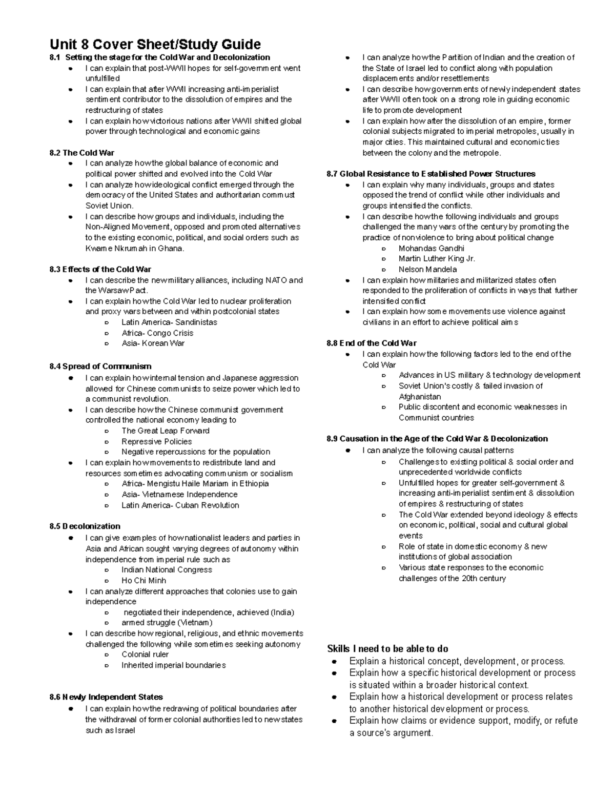 Unit 8 Cover Sheet Study Guide - I can describe how groups and ...