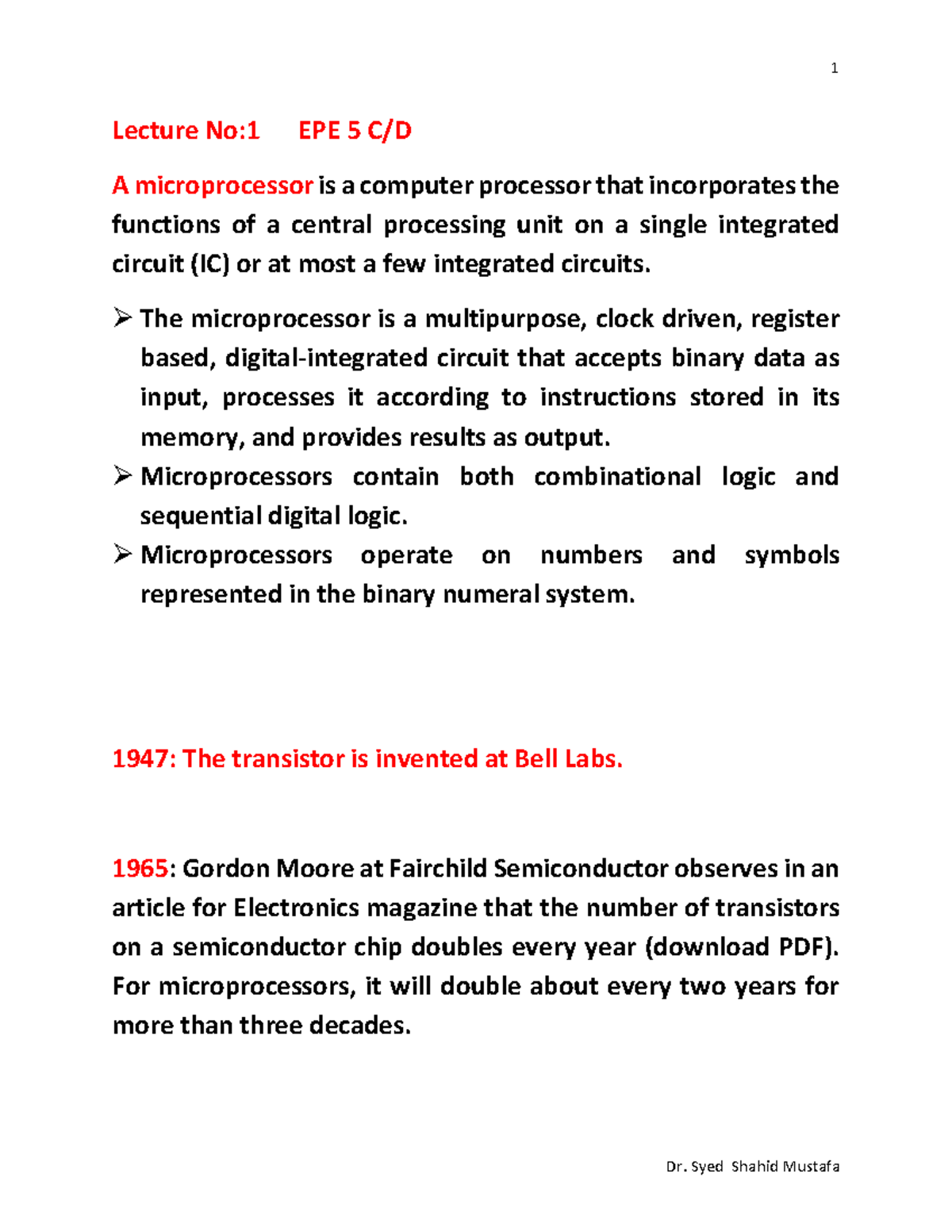Micro lecture 1 - Warning: TT: undefined function: 32 Lecture No:1 EPE 5 C/D A microprocessor is ...
