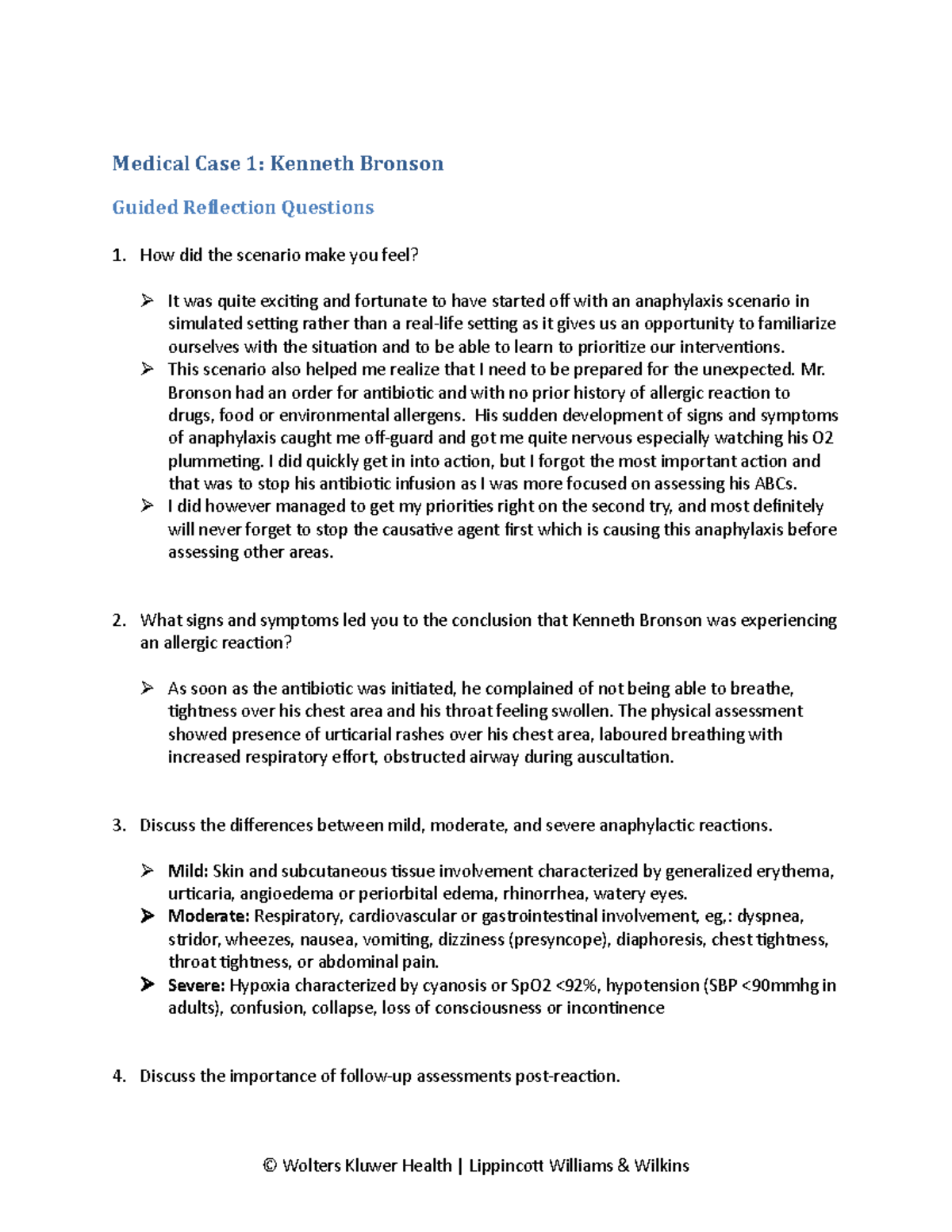 Medical Case 01 Kenneth Bronson GRQ reflection - Medical Case 1 ...