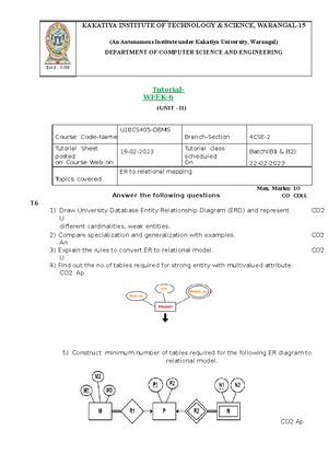 DBMS Tutorial 5 4CSE2 - Tutorial- WEEK- (UNIT – II) Course Code–Name ...