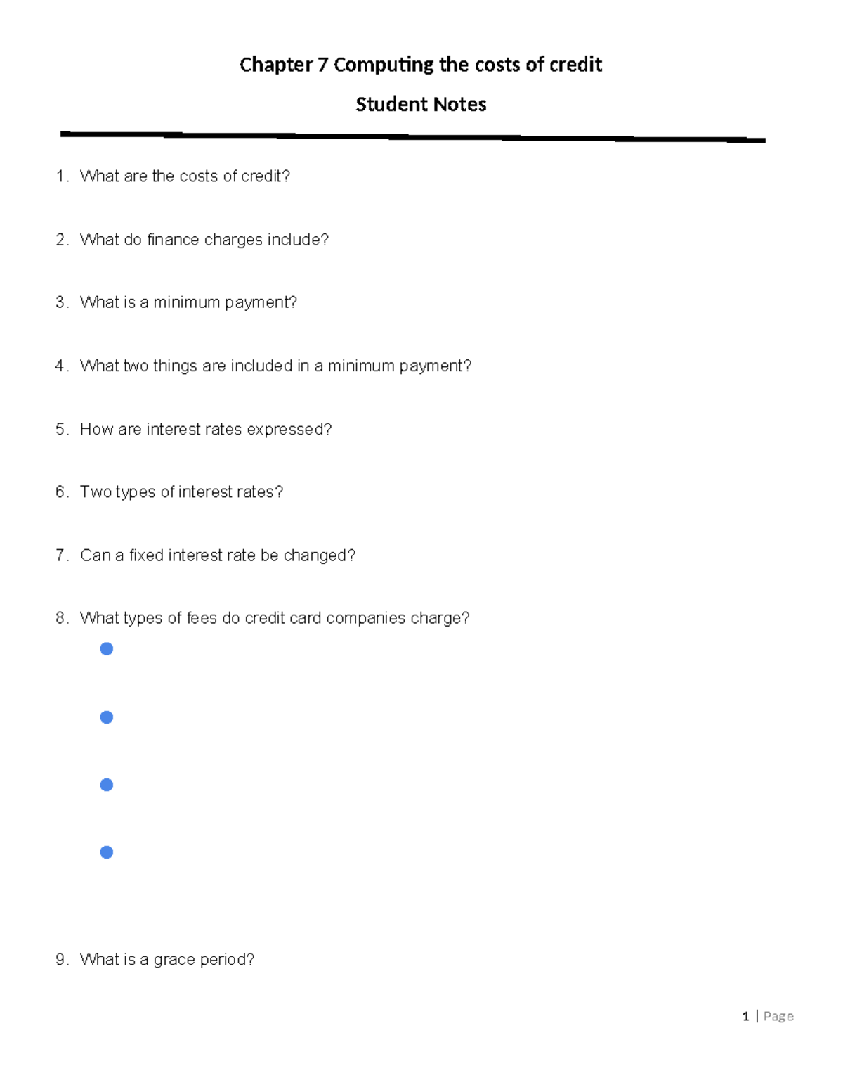Chapter 7 Computing the costs of credit - What are the costs of credit ...