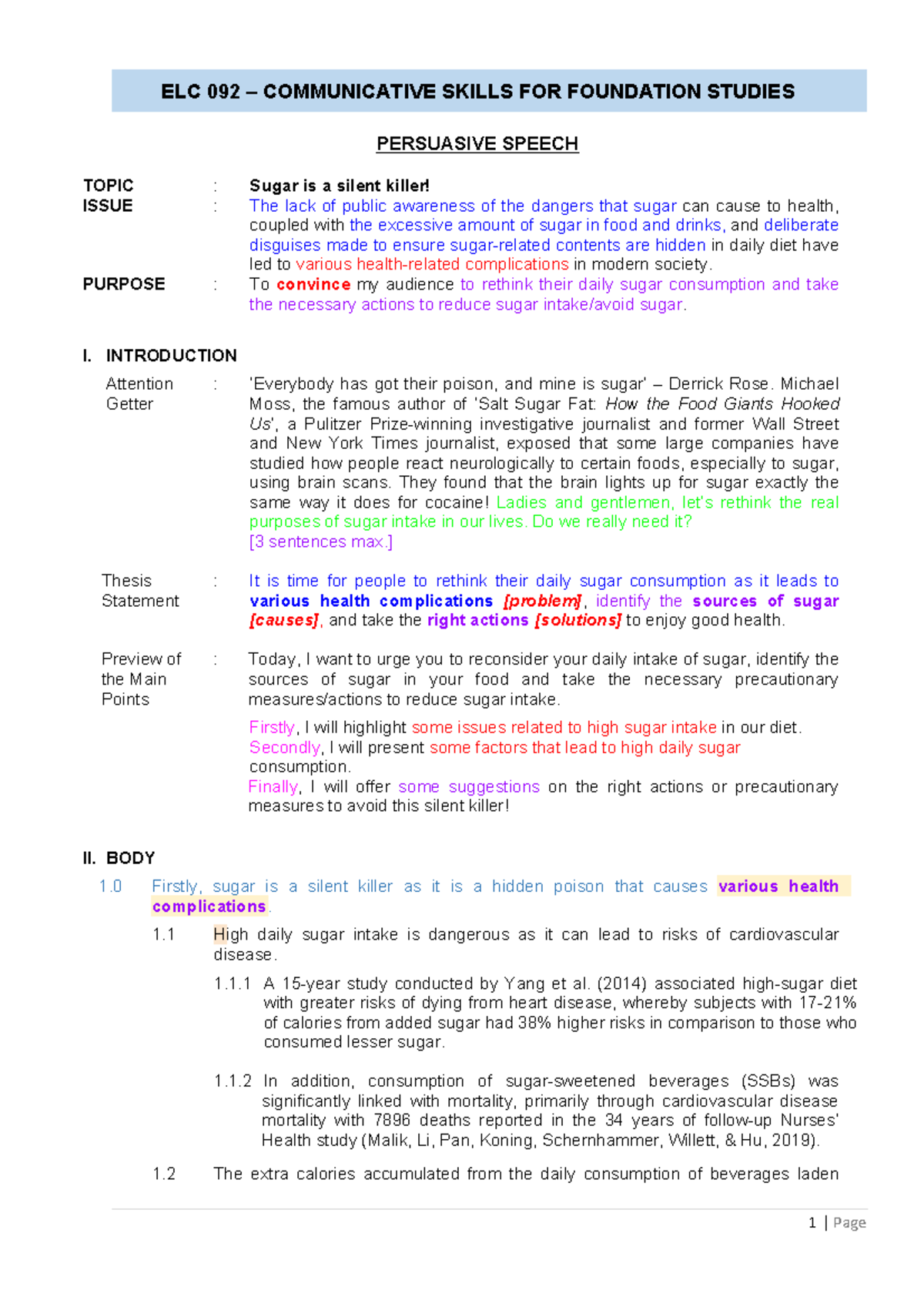 5. Sample 1 PS Outline ( Activity 1 Sugar IS A Silent Killer) with ...