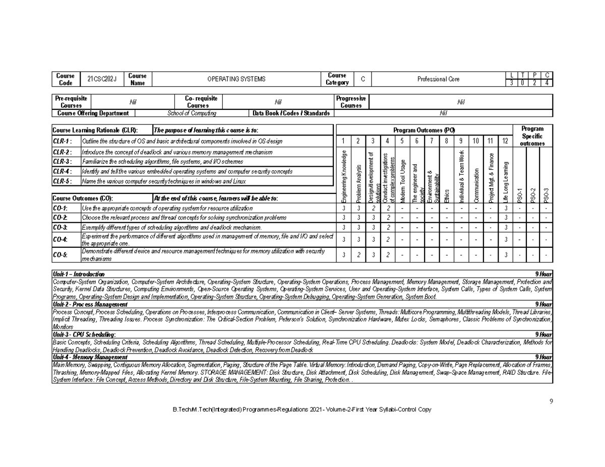 21CSC202J - OS Syllabus 23-23 ODD - 9 B.Tech/M(Integrated) Programmes ...