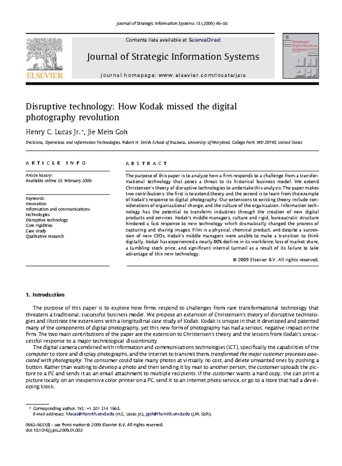 Disruptive technology How Kodak missed the digital photography ...