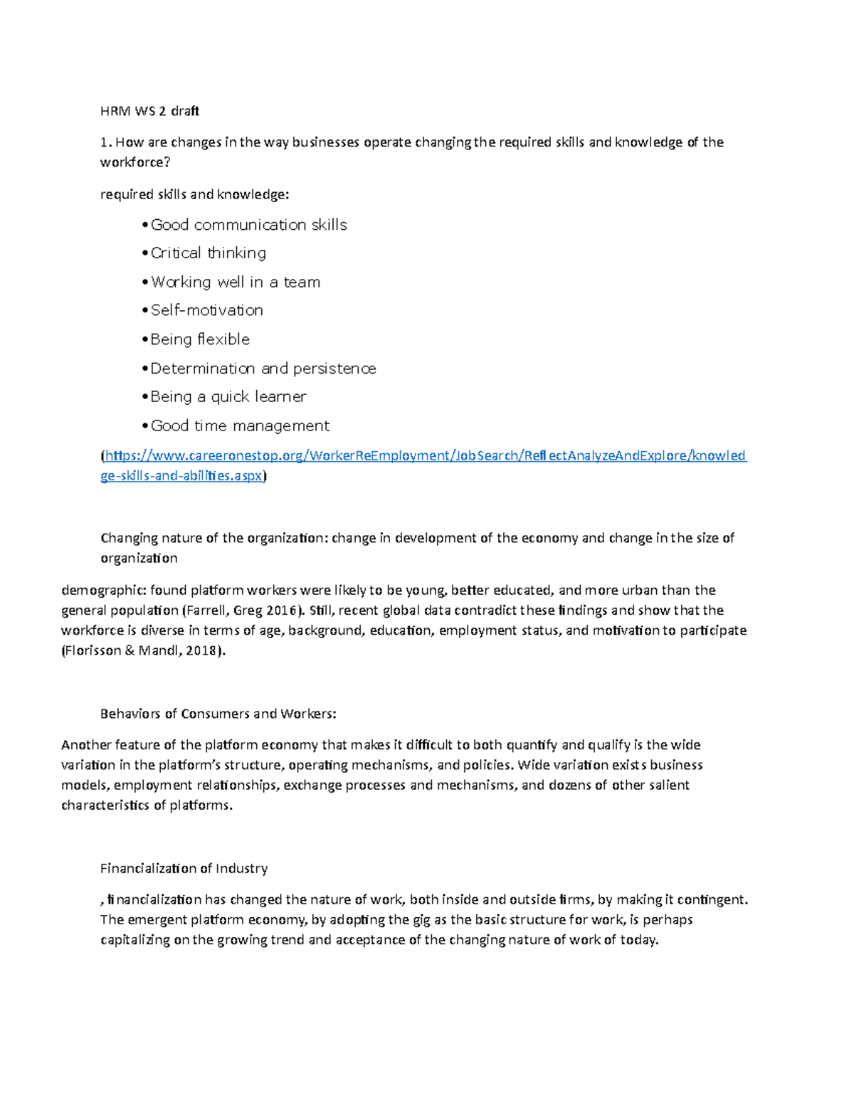 HRM WS 2 draft - Human resource - HRM WS 2 draf How are changes in the ...