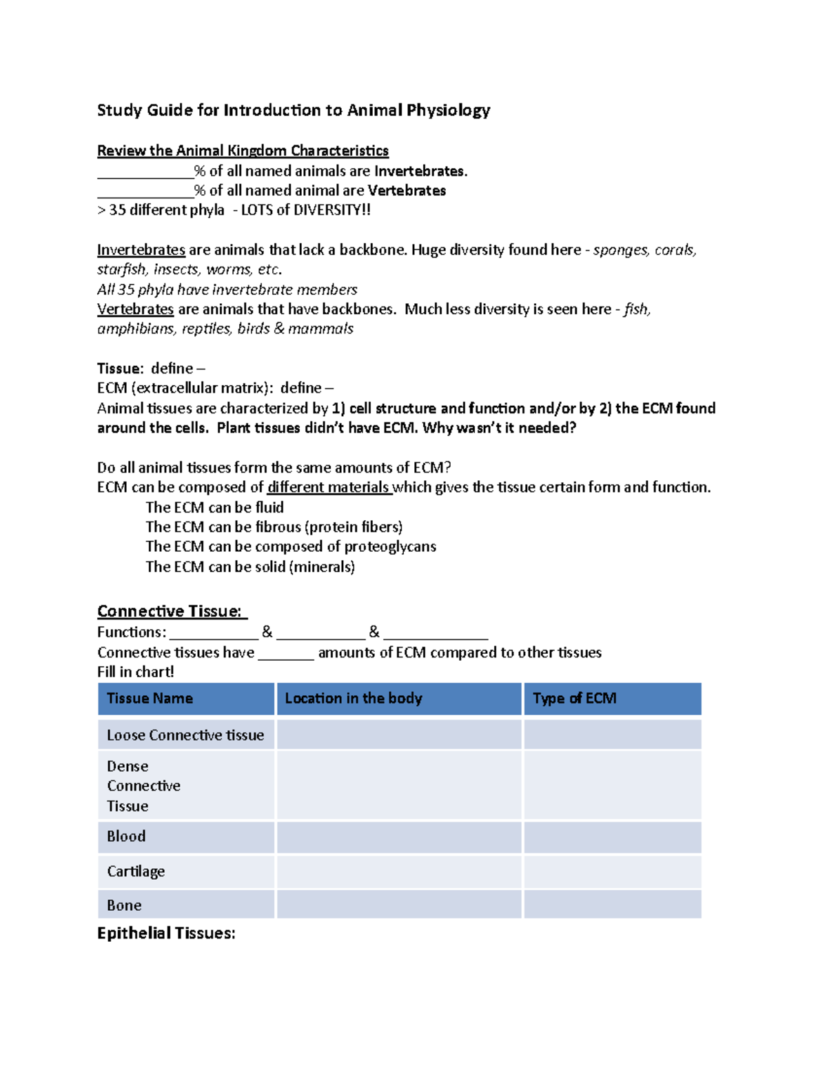 BIO 102 Study Guide for Introduction to Animal Physiology - Study Guide ...