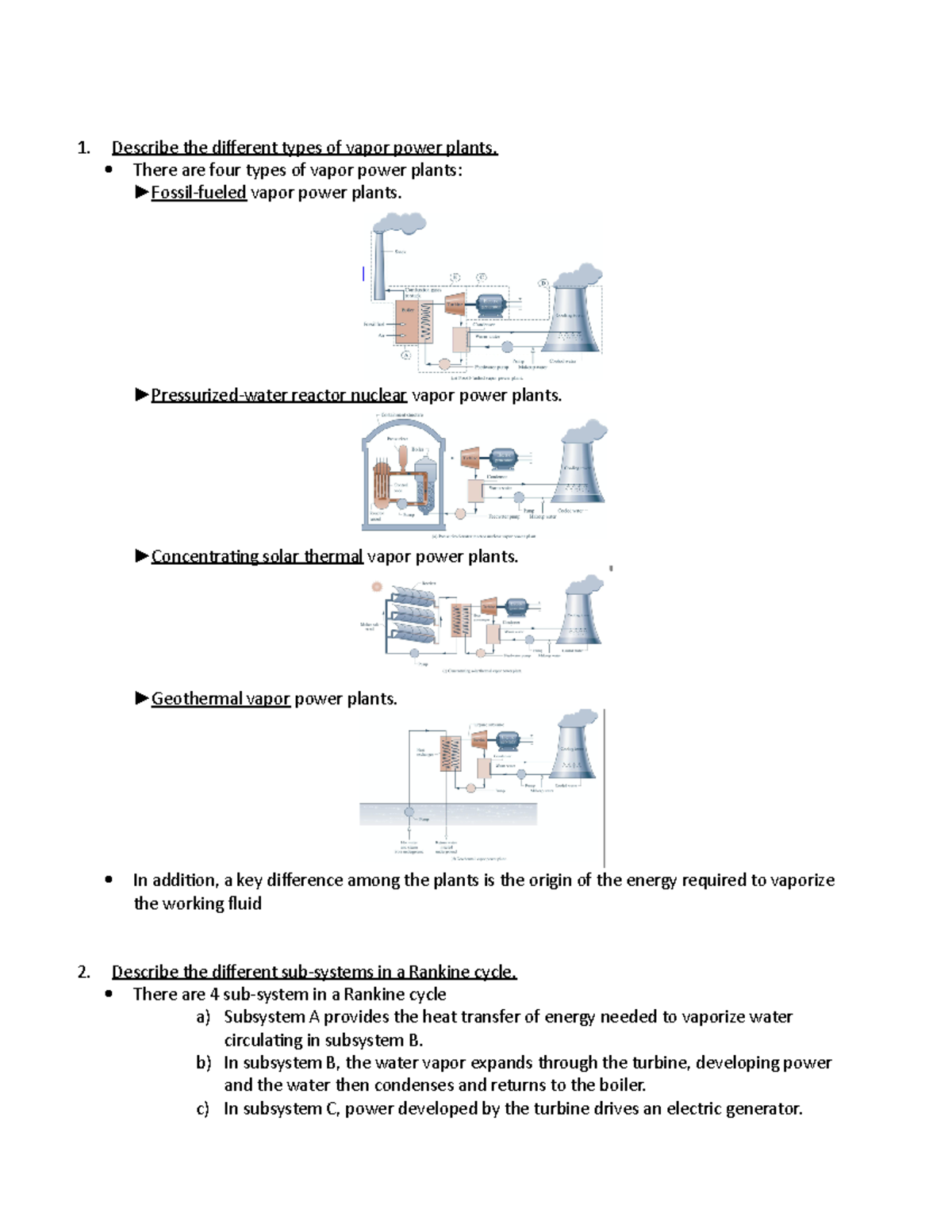 Question 7 - N/a - Describe the different types of vapor power plants ...