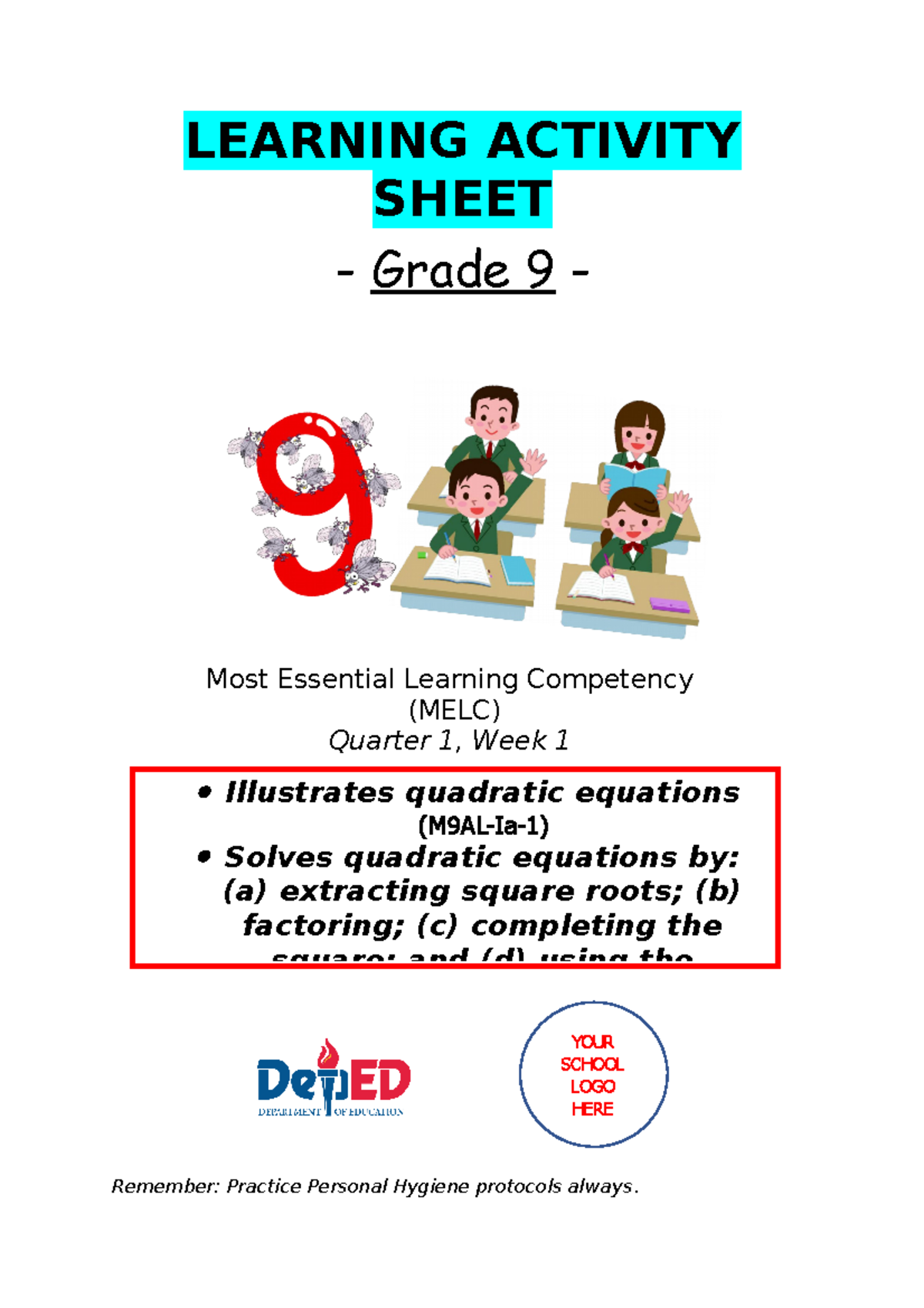 GR9MATH Q1W1 - LAS - Mathhhajanakdnznz - LEARNING ACTIVITY SHEET ...