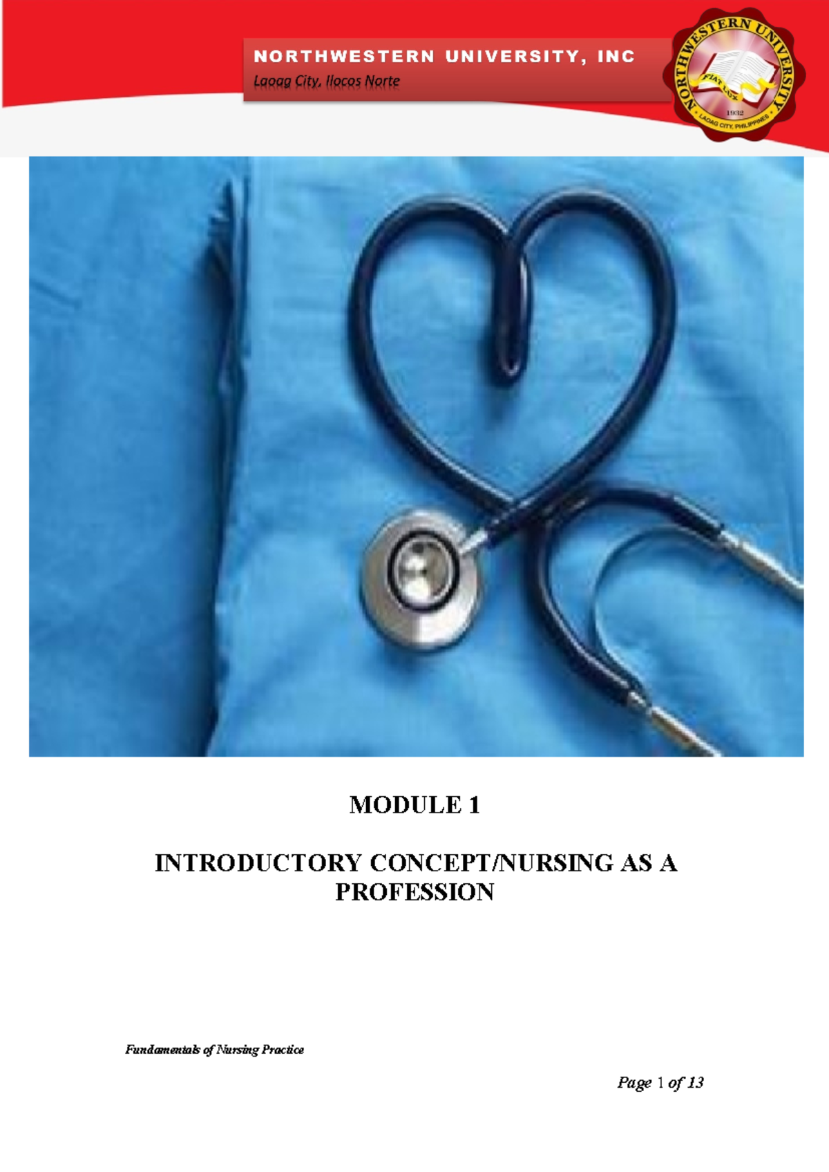 Funda- Module - Fundamentals of Nursing Practice MODULE 1 INTRODUCTORY CONCEPT/NURSING AS A ...