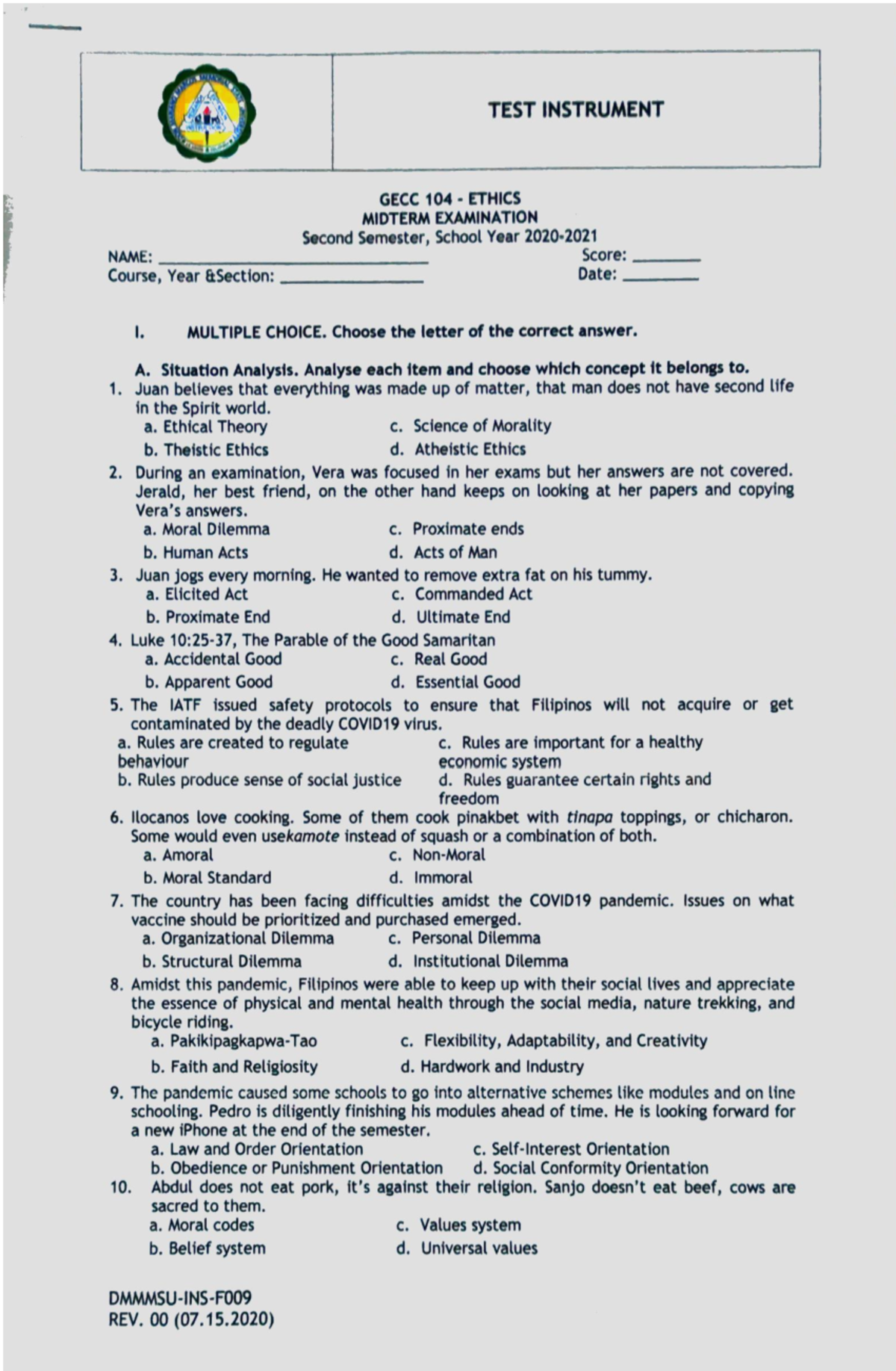 GECC104 Midterm Exam 2nd Sem SY 2020 2021 1 - Electrical engineering ...