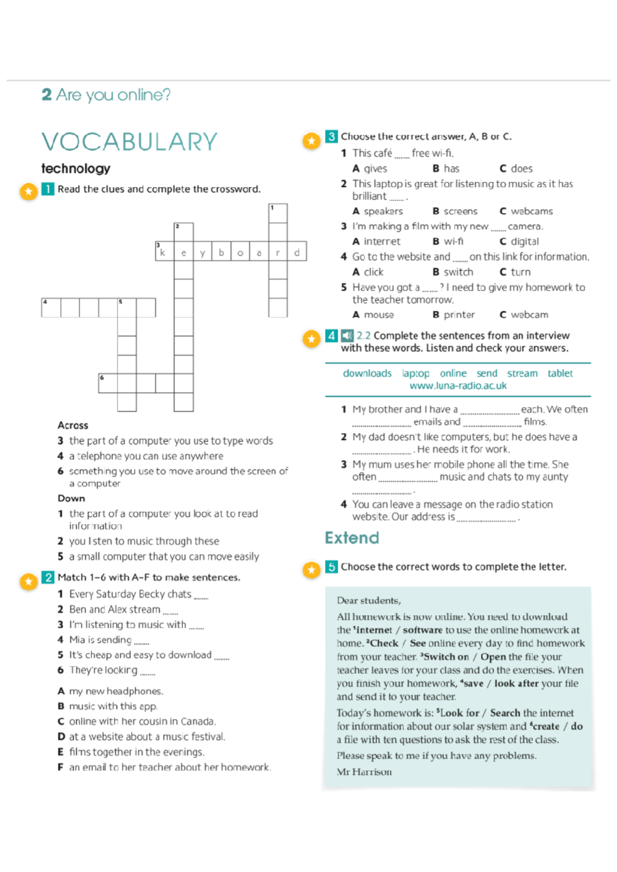 A2 workbook 001 - A2 level - 2 Are you online? VOCABULARY 3 Choose the ...