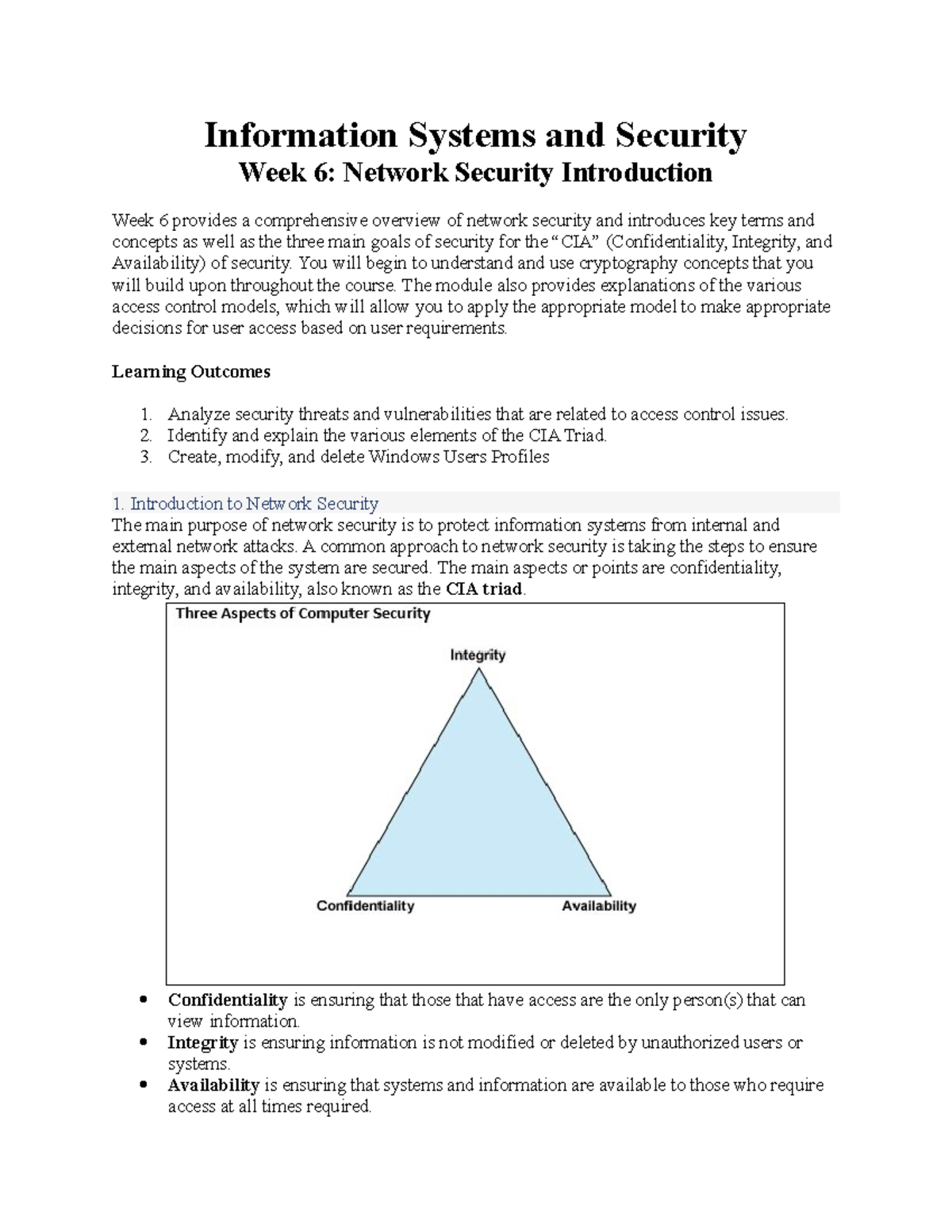 Information Systems And Security Week 6 Lecture Notes Information Systems And Security Week 6 8026