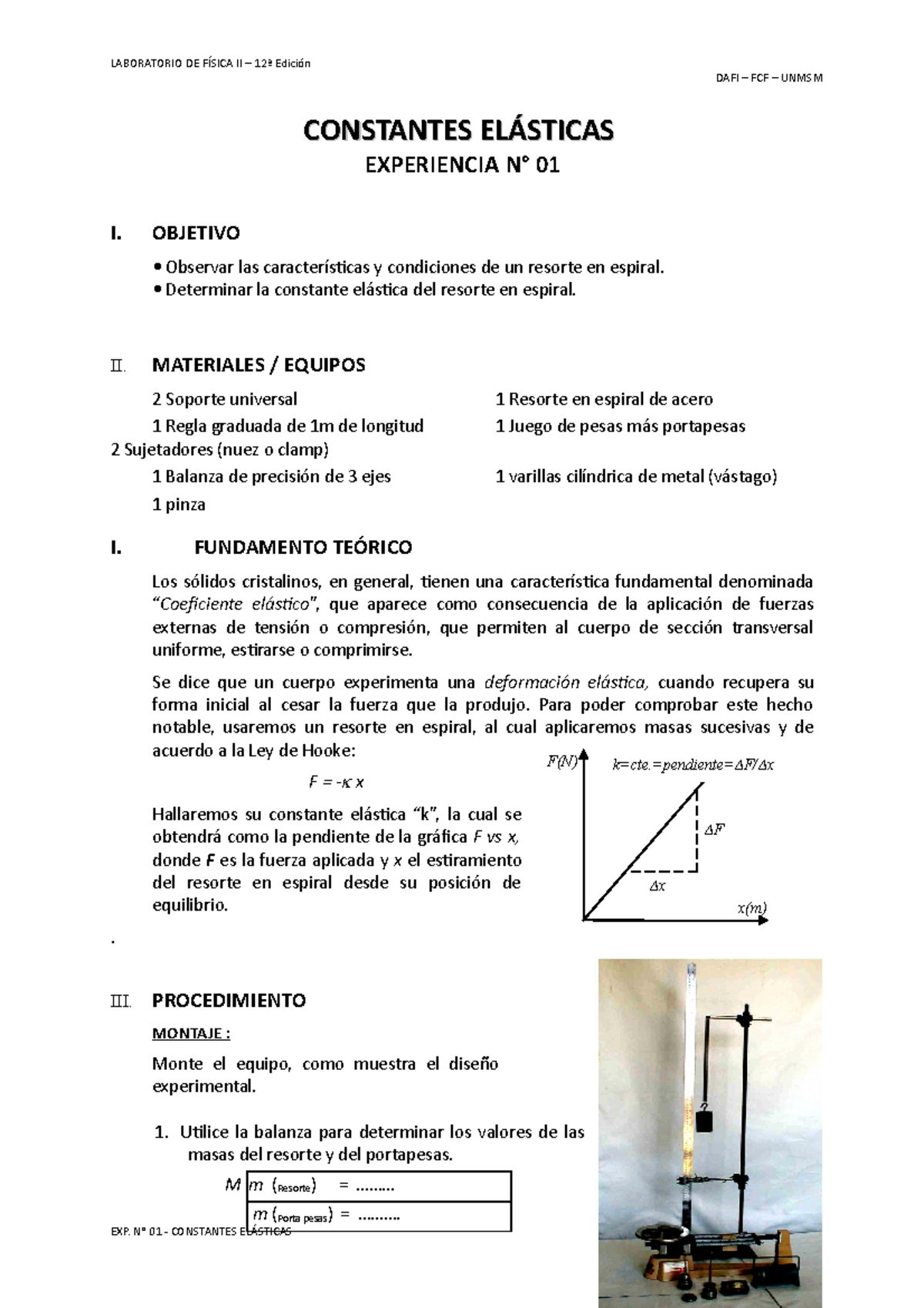 01 FII 01 Constantes Elasticas 2022 - DAFI – FCF – UNMSM CONSTANTES ...