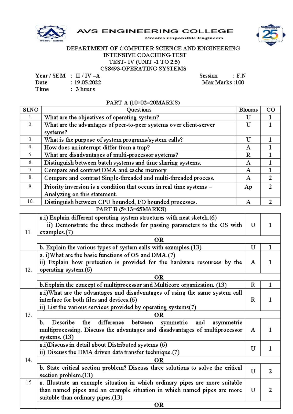 UNIT 1-1 - QUETION - DEPARTMENT OF COMPUTER SCIENCE AND ENGINEERING ...