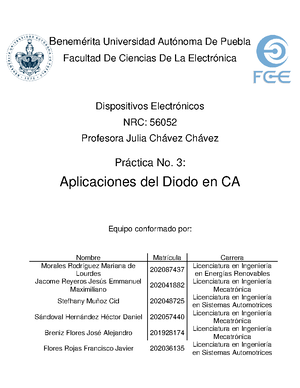 Practica 2 Circuitos Rectificadores - LICENCIATURA: INGENIERIA EN MECATR”NICA Dispositivos - Studocu