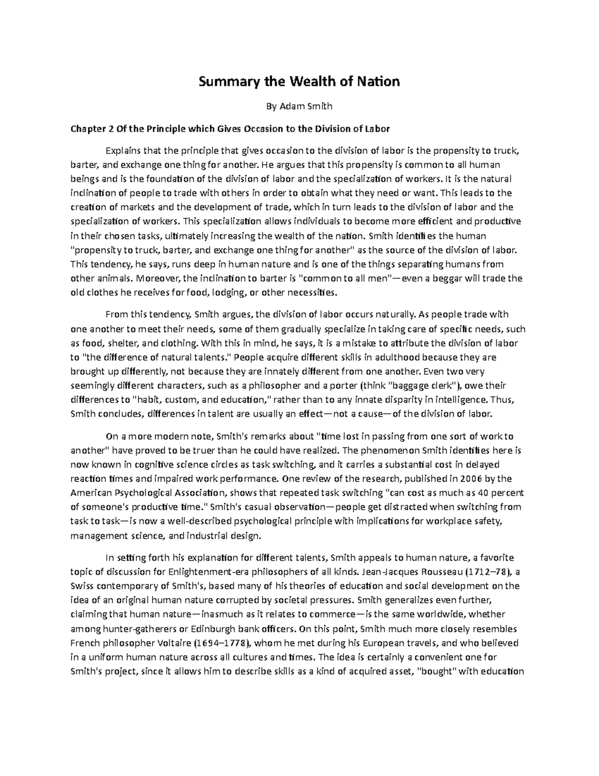 The Wealth of Nations chapter 2 summary - Summary the Wealth of Nation ...