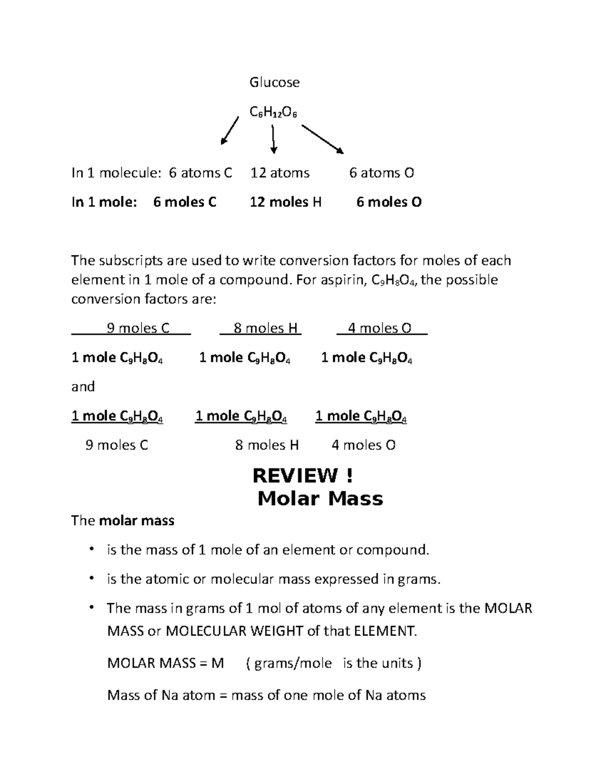CH.6-Molar Mass of a Compound - Glucose C 6 H 12 O 6 In 1 molecule: 6 ...