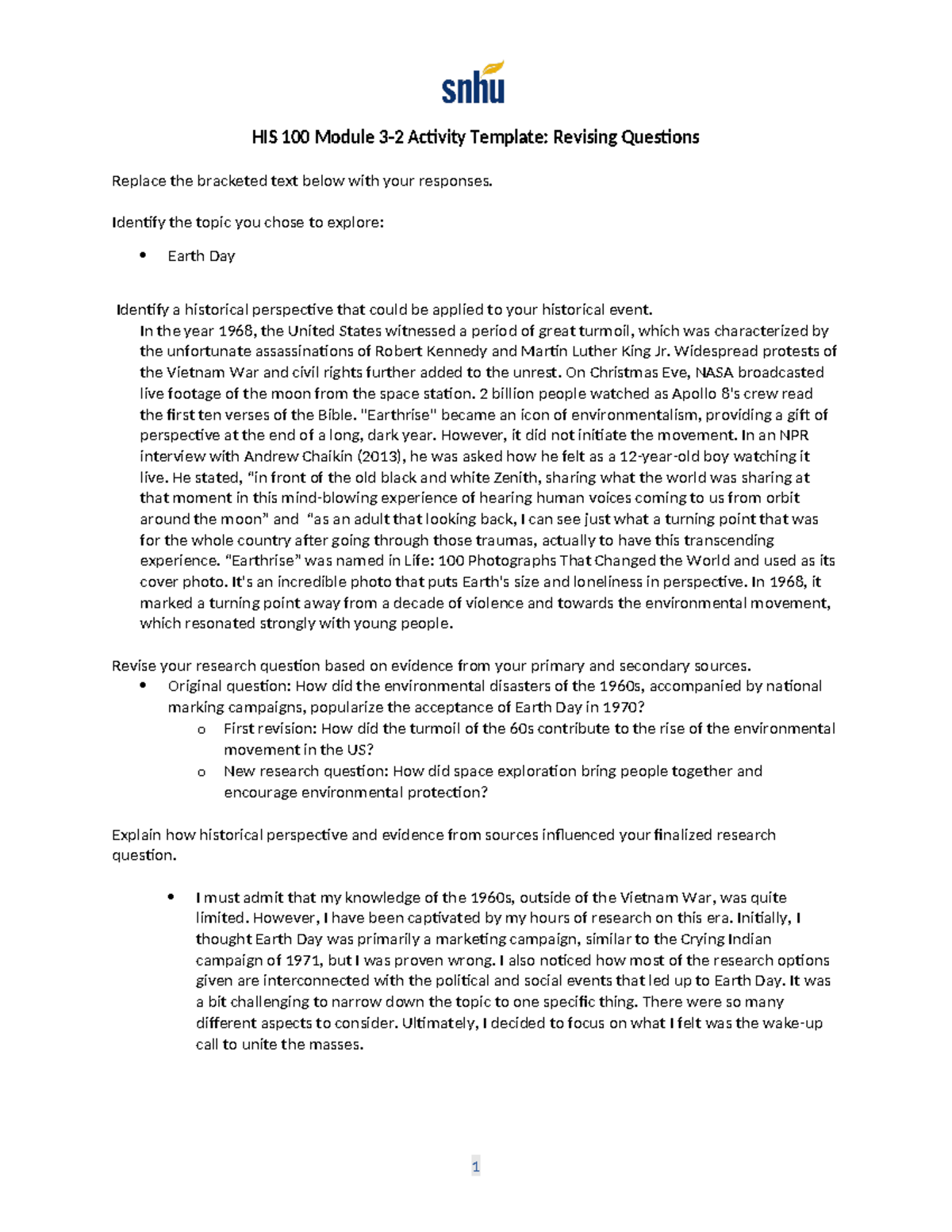 HIS 100 3-2 - HIS 100 Module 3-2 Activity Template: Revising Questions ...